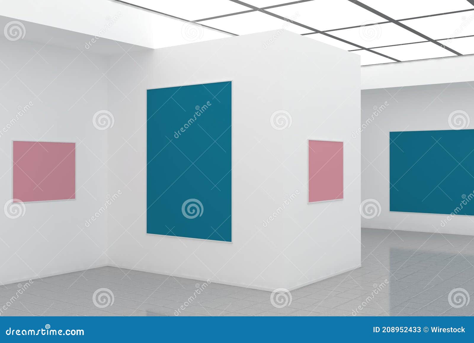 3d Render of the Interiors of a Room with Blue and Pink Frames on the ...