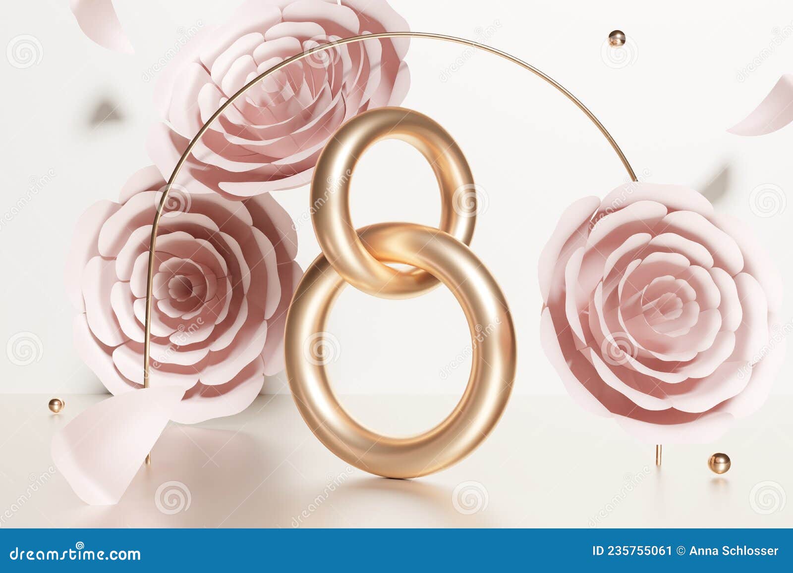 3d Render of Interlocking Rings in a Shape of an Eight with Flowers ...