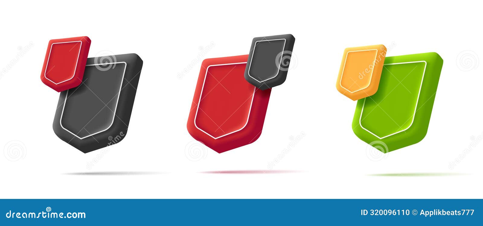 3d Render Isometric Shields Icon, Empty Shape in Different Colors with ...