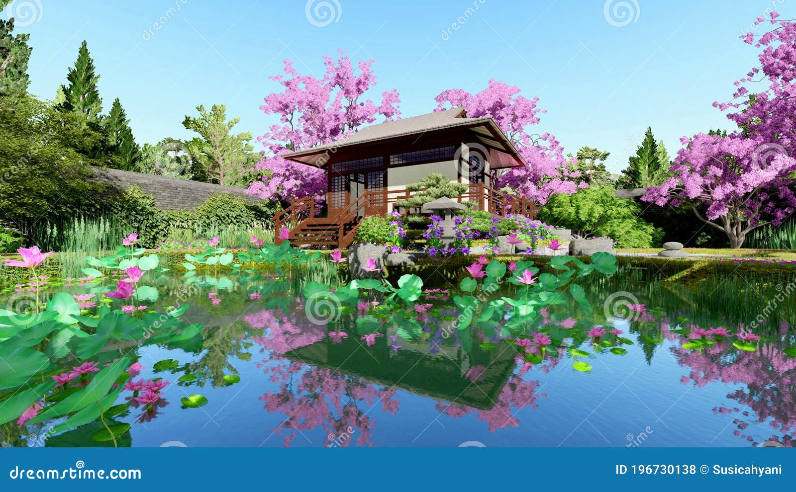 3d render japan house stock illustration. Illustration of springtime ...