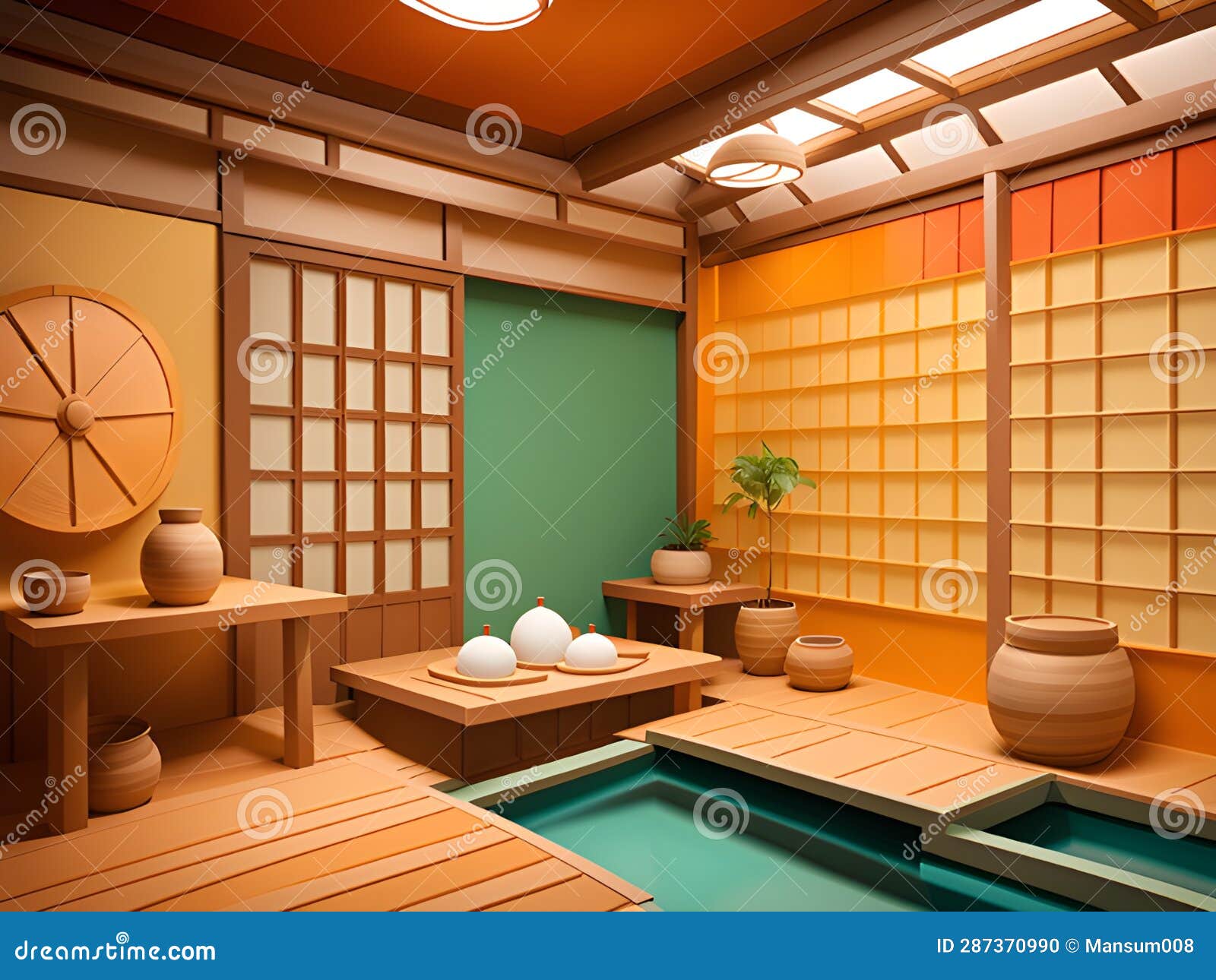3d Render of Japanese Spa Room Interior, Ai Generated Stock ...