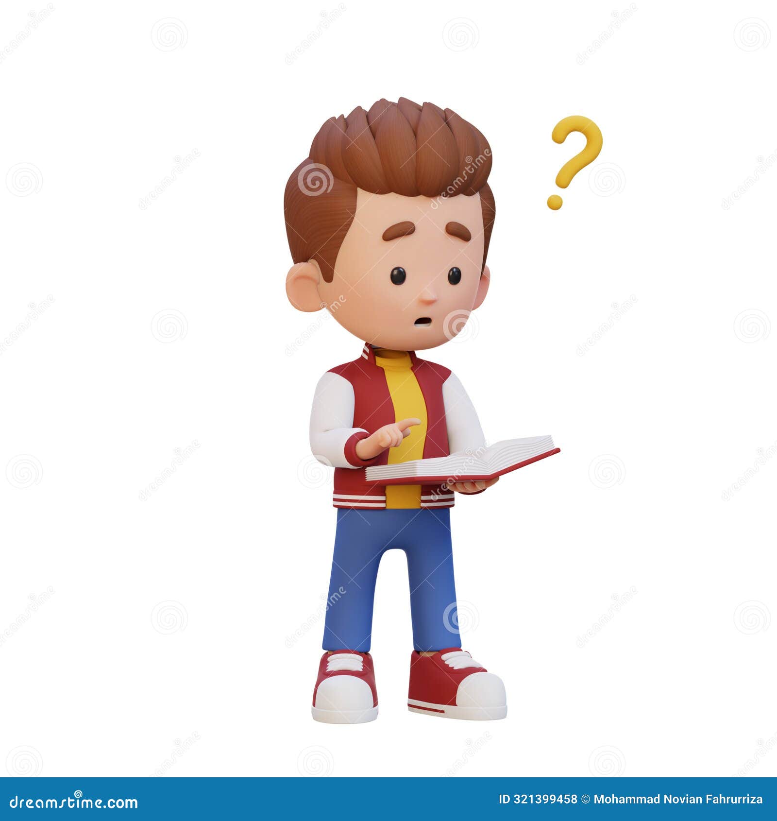 3D Kid Character Get Confused when Reading a Book Stock Illustration ...