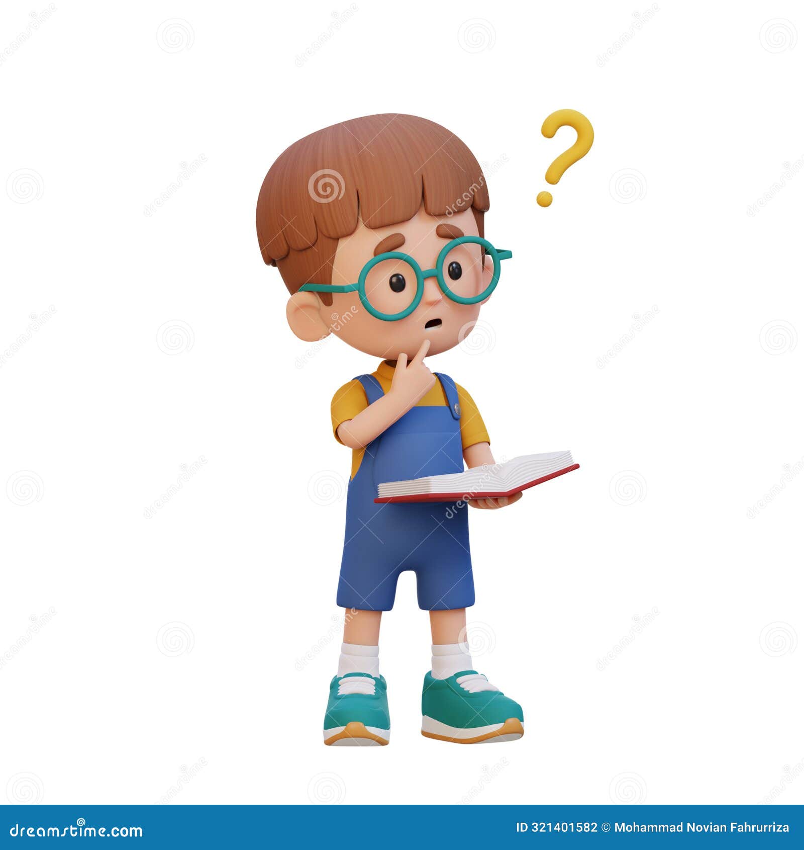 3D Kid Character Get Confused when Reading a Book Stock Photo ...