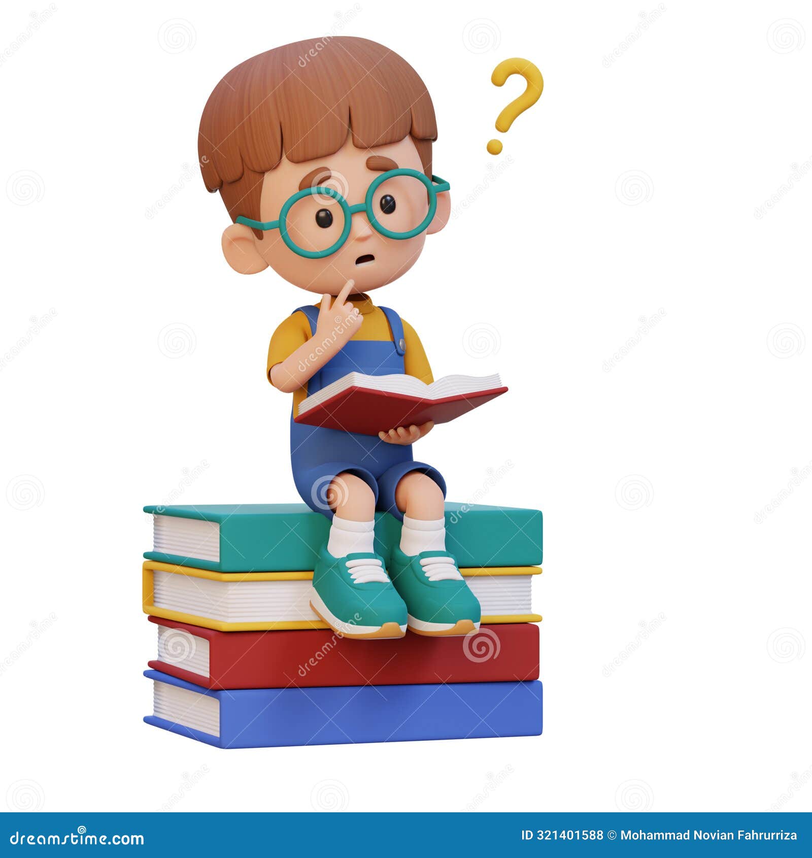 3D Kid Character Get Confused when Reading a Book Stock Photo ...