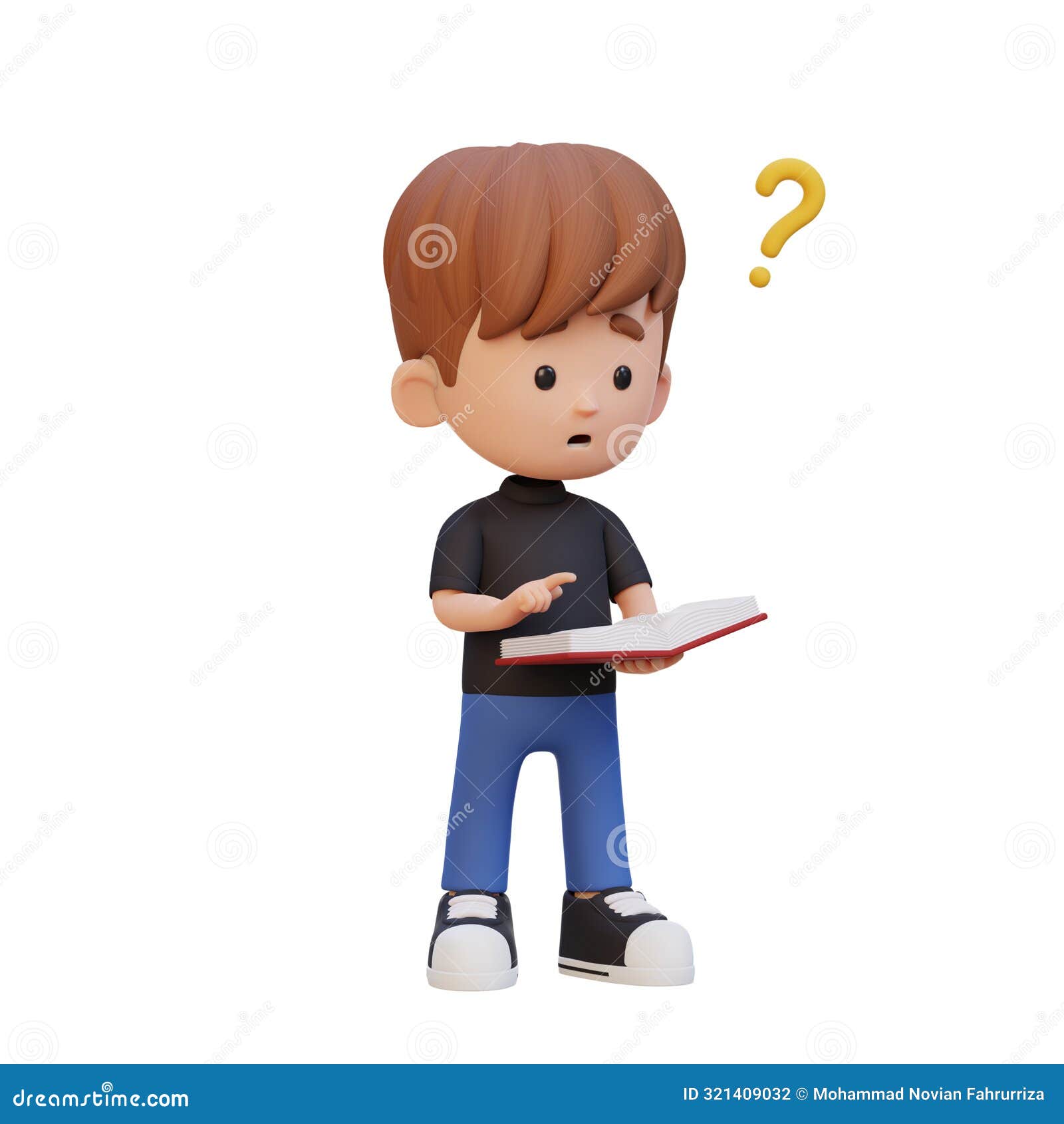 3D Kid Character Get Confused when Reading a Book Stock Illustration ...