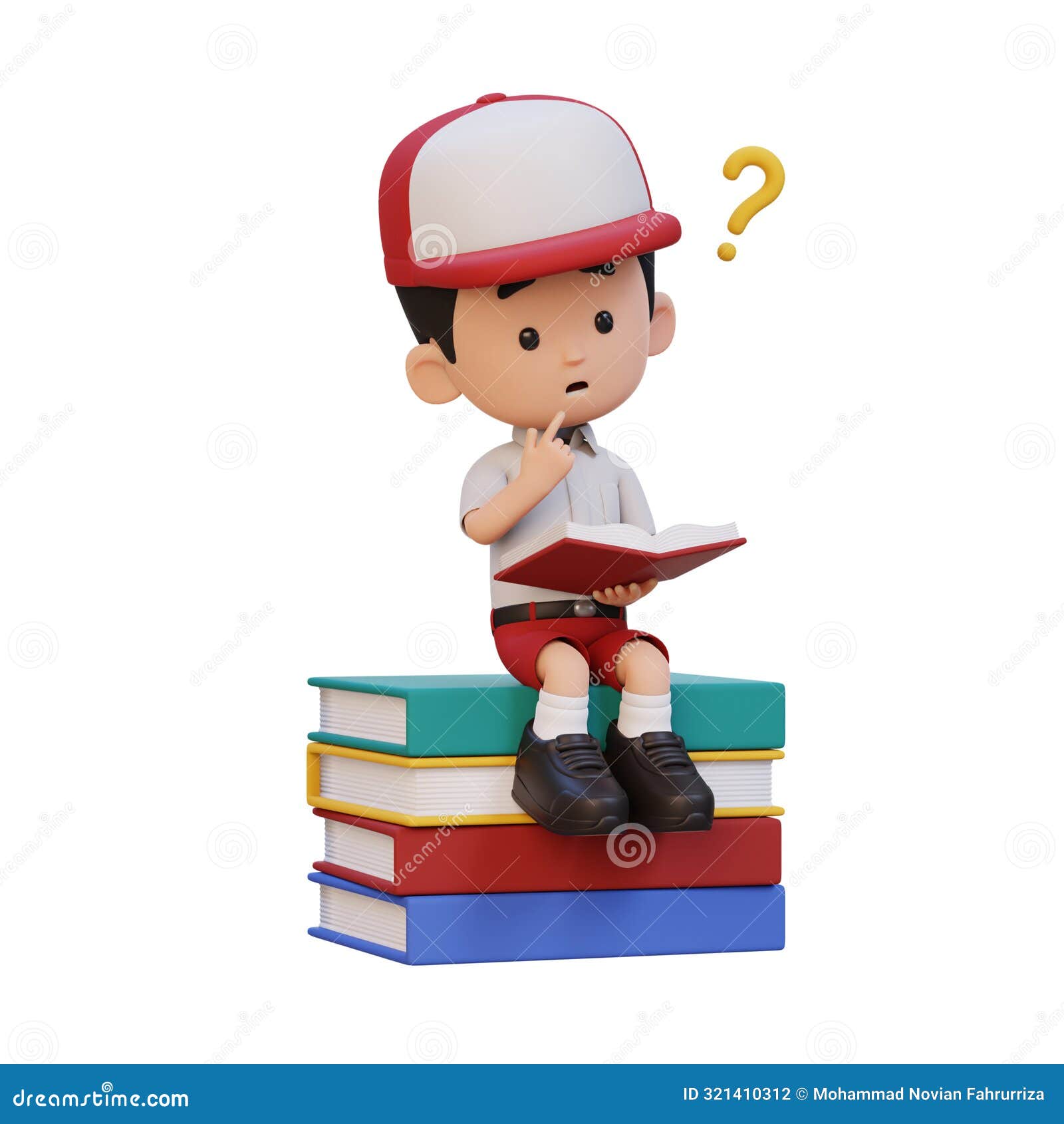 3D Kid Character Get Confused when Reading a Book Stock Photo ...