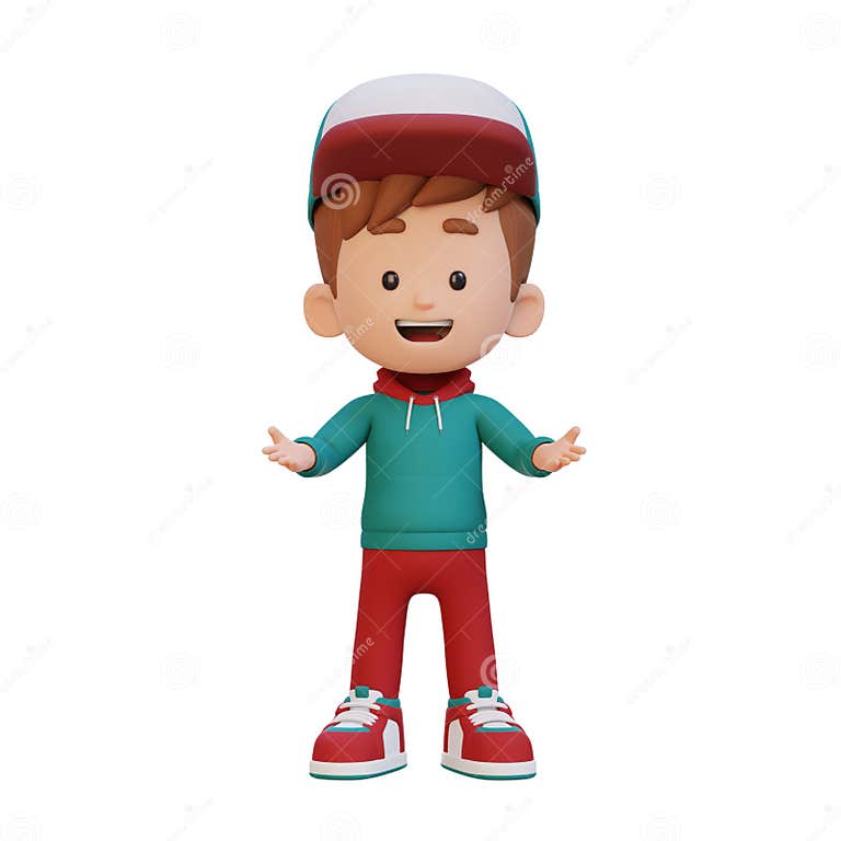 3D Kid Character in Talking and Explaining Pose Stock Photo ...