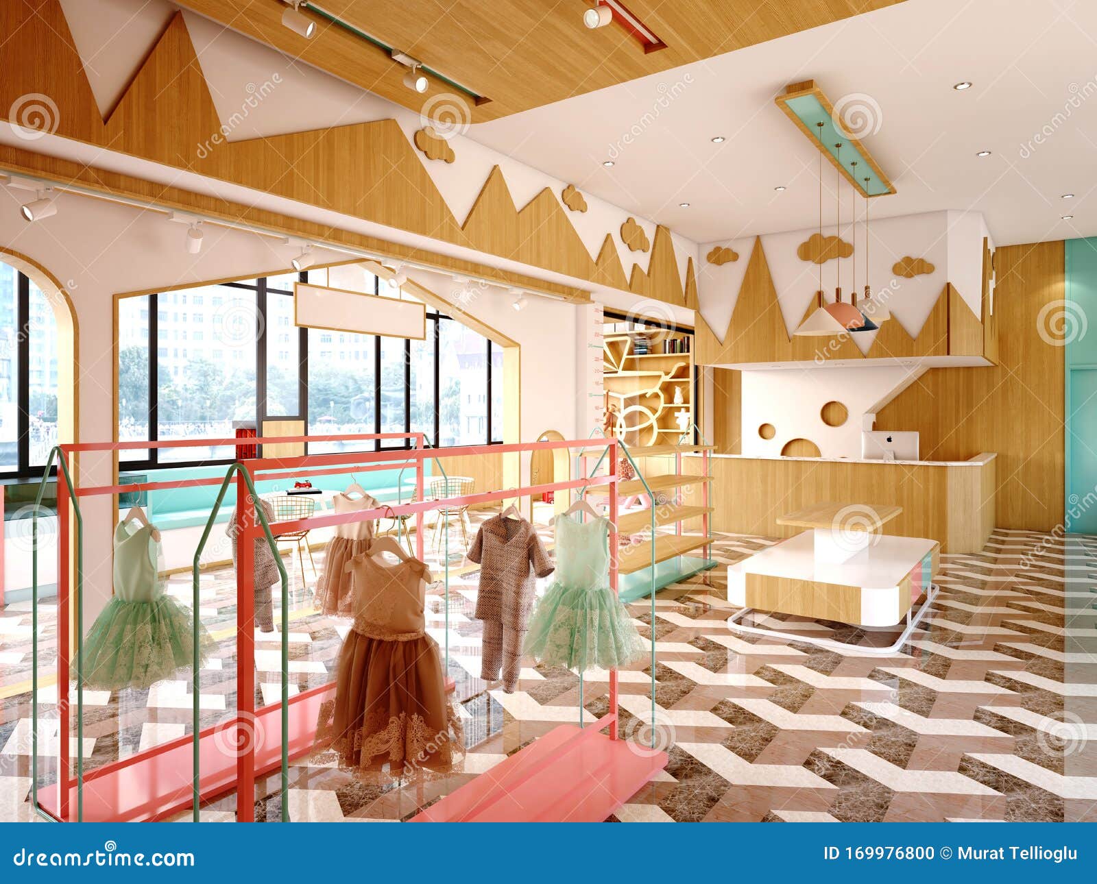 3d render kid shop stock illustration. Illustration of cafe - 169976800