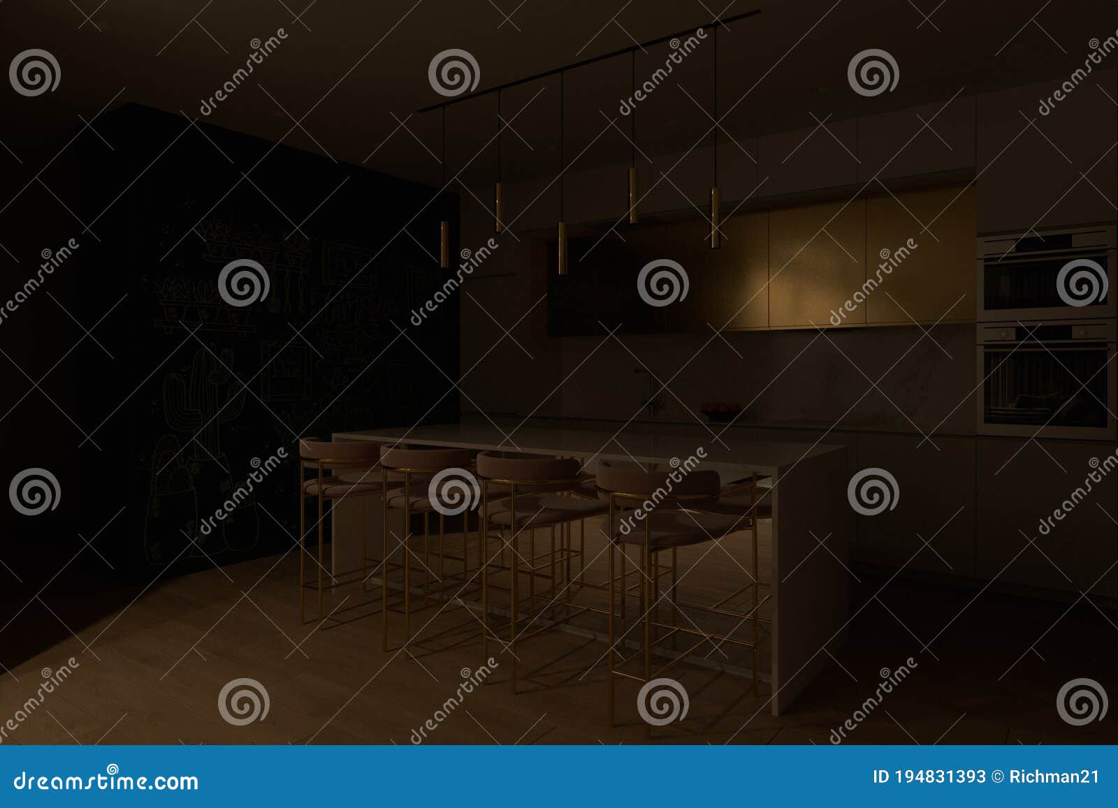 3D Render Kitchen Interior Design. Kitchen Design Ideas 2020 Stock ...