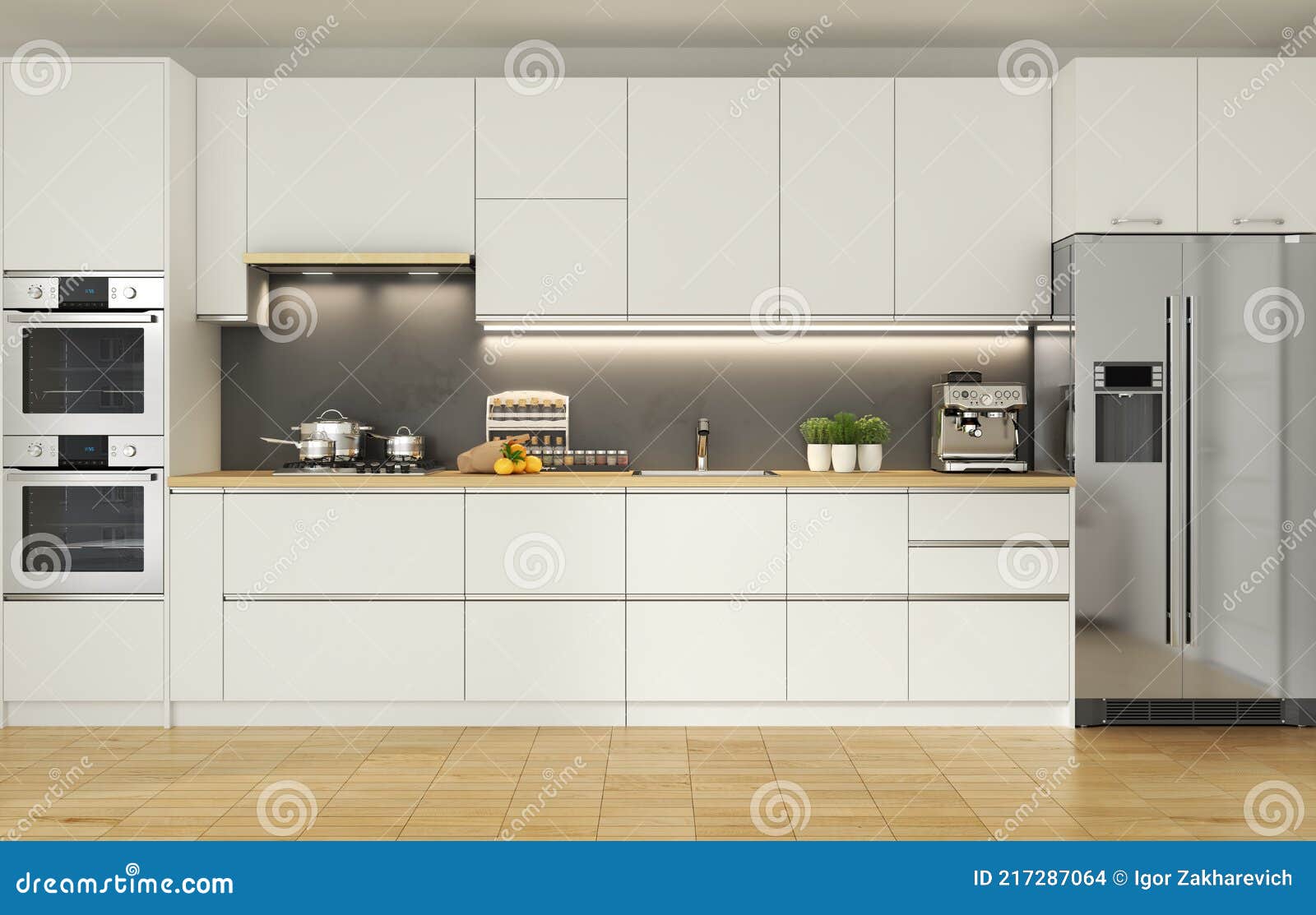 3d Render of Kitchen in Modern Style Stock Illustration - Illustration ...