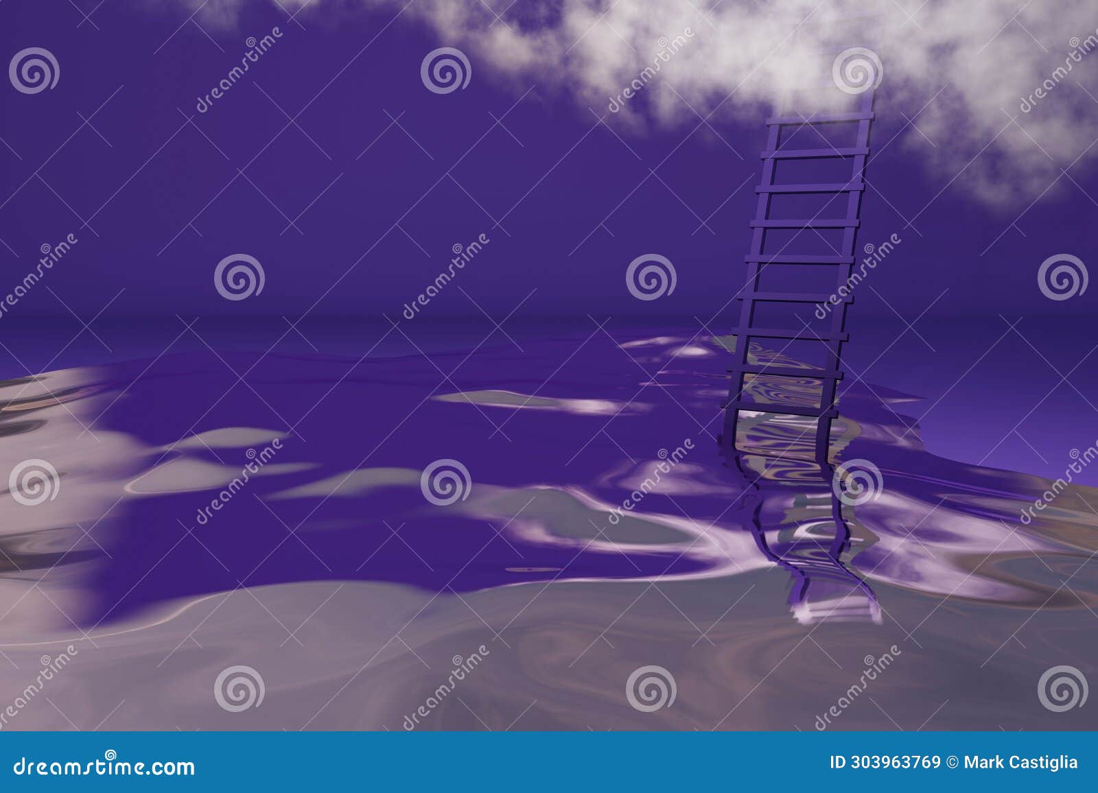 3d Render of Ladder from Puddle Up into Clouds Stock Illustration ...