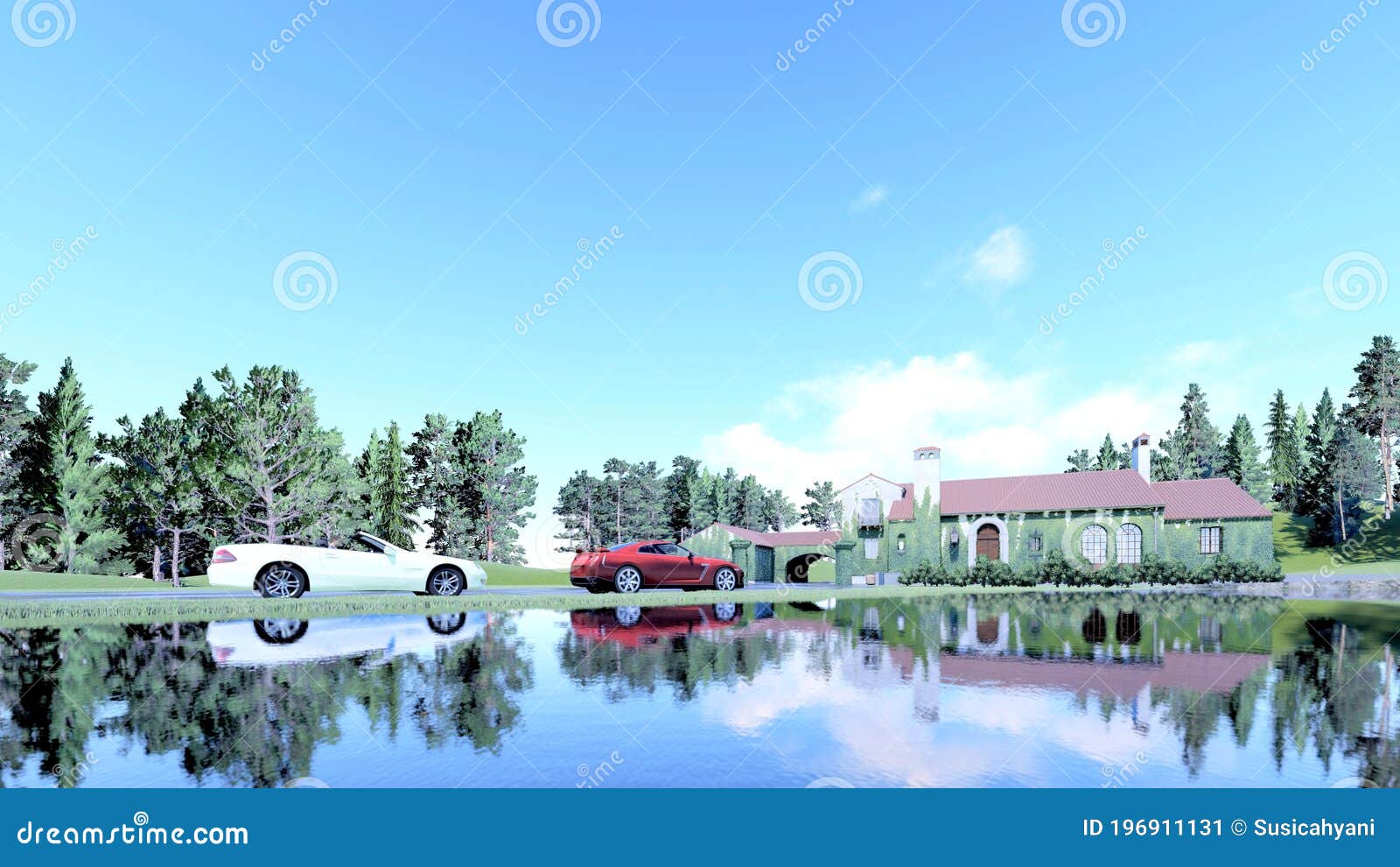 3d render lake house stock illustration. Illustration of nature - 196911131