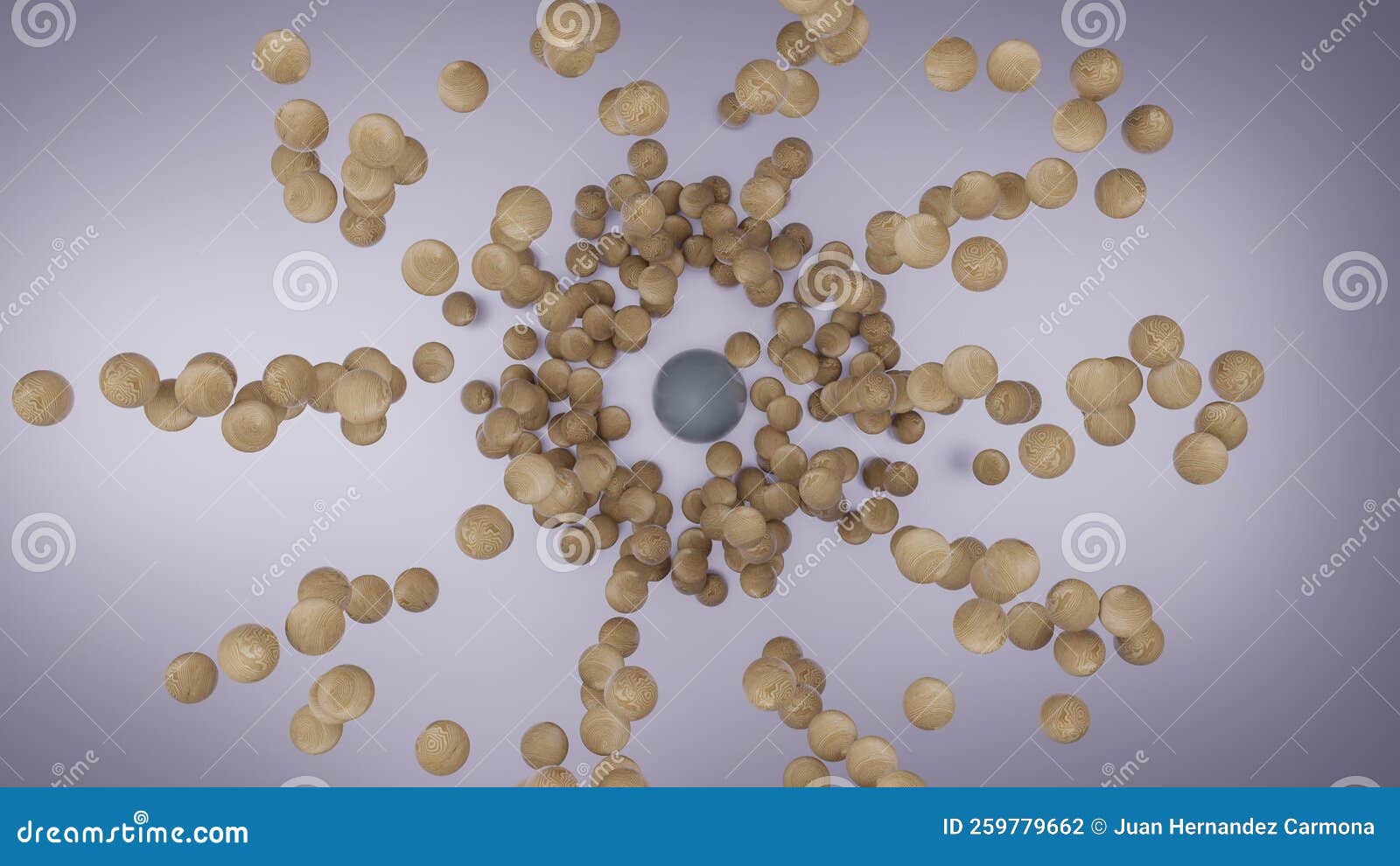 3d Render of a Large Ball Falls Falling on Rows of Wooden Balls and ...