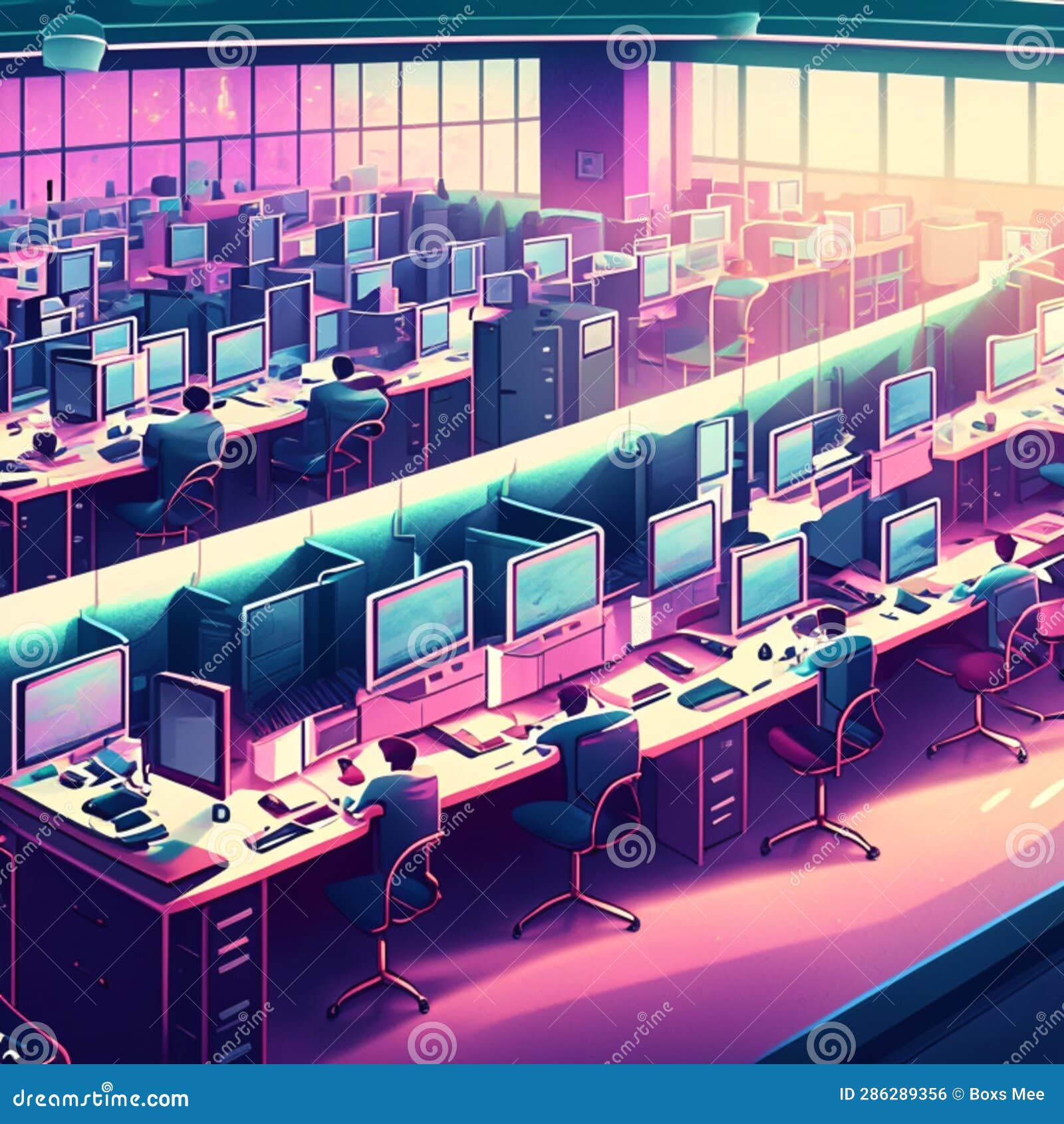 3D Render of a Large Computer Room with Many Rows of Computers AI ...