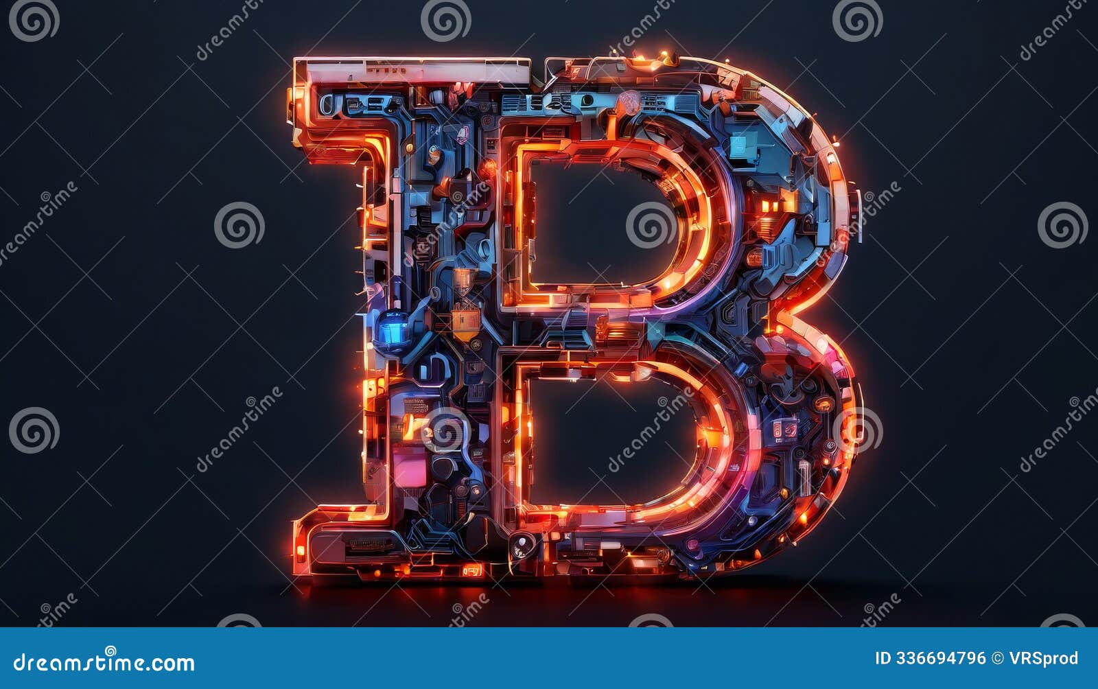 Futuristic Glowing Letter "B" with Intricate Mechanical Details Stock ...