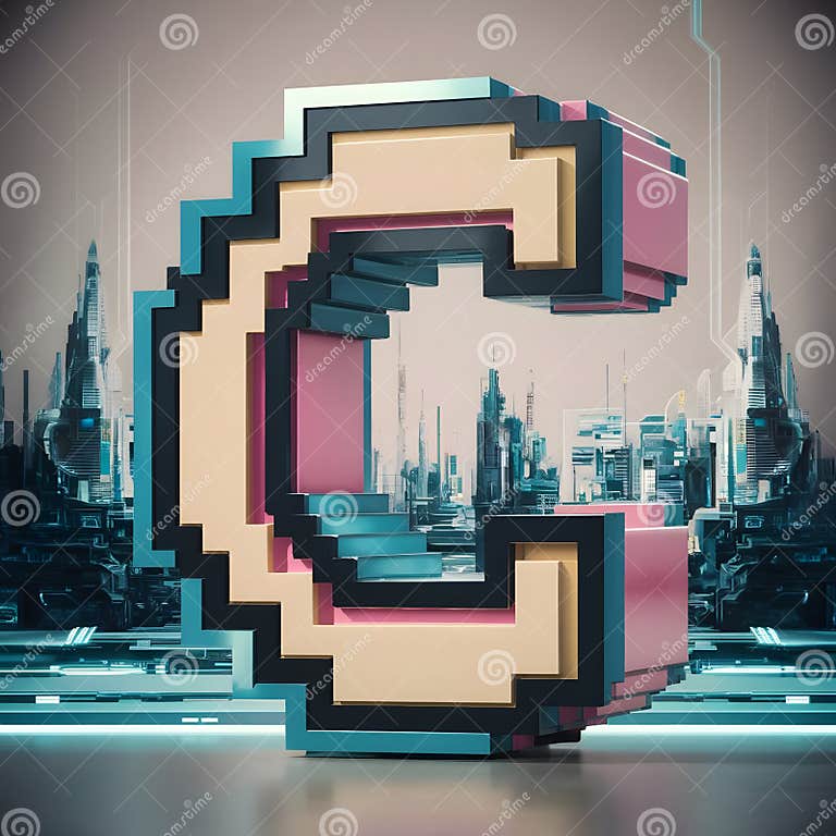 3D Render Letter C with a Pixelated Design Image Generated by Ai Stock ...
