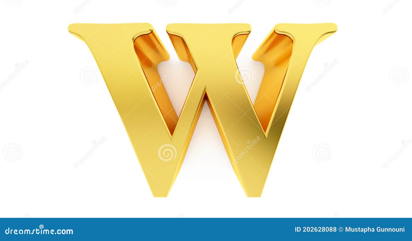 The Letter W in Gold Metal Isolated on a White Background Stock ...