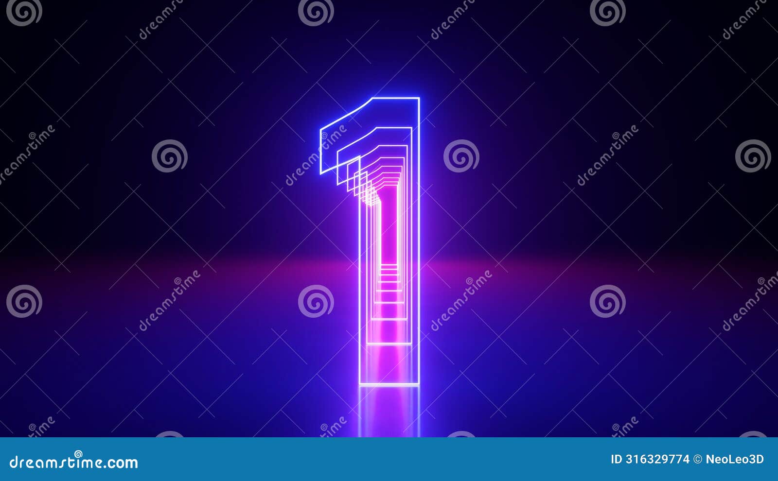 3d Render, Linear Symbol, Neon Number One Glowing in the Dark with ...