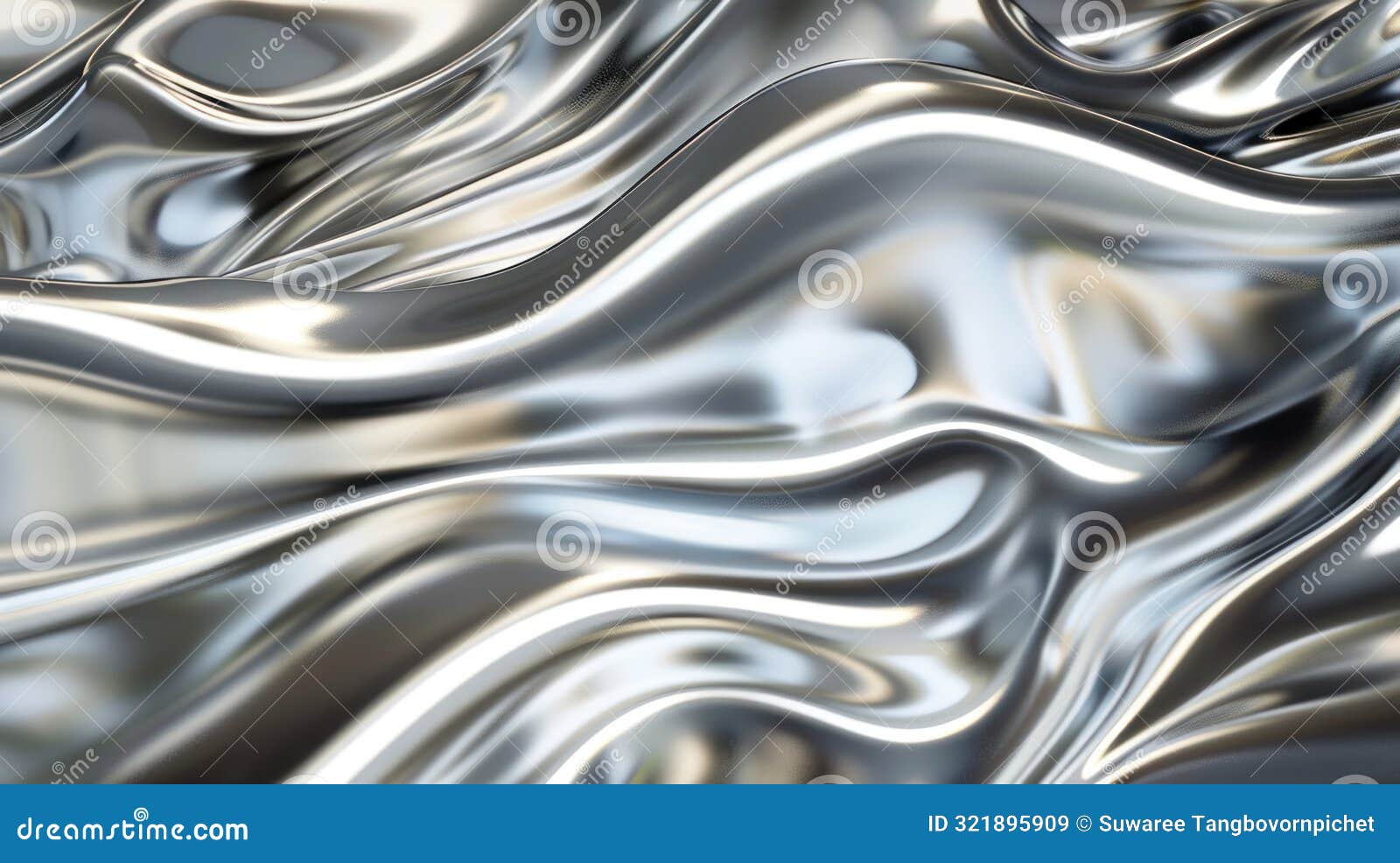 3d Render of Liquid Metal Wavy Texture, Shiny Chrome Background Stock ...