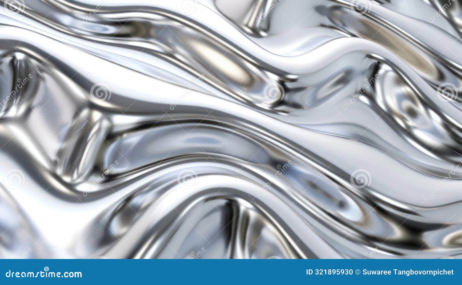 3d Render of Liquid Metal Wavy Texture, Shiny Chrome Background Stock ...