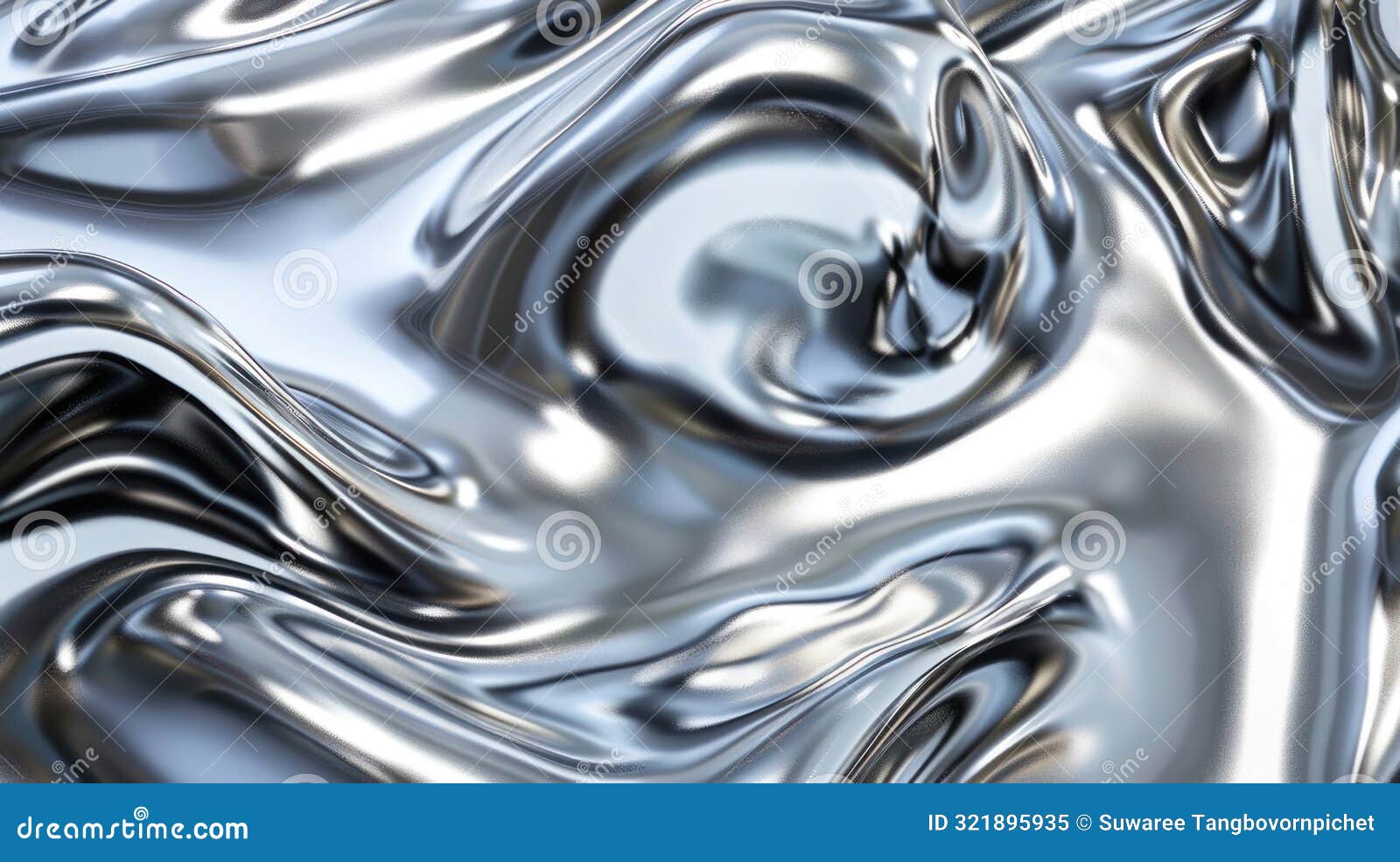 3d Render of Liquid Metal Wavy Texture, Shiny Chrome Background Stock ...