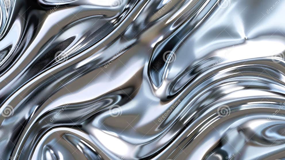 3d Render of Liquid Metal Wavy Texture, Shiny Chrome Background Stock ...