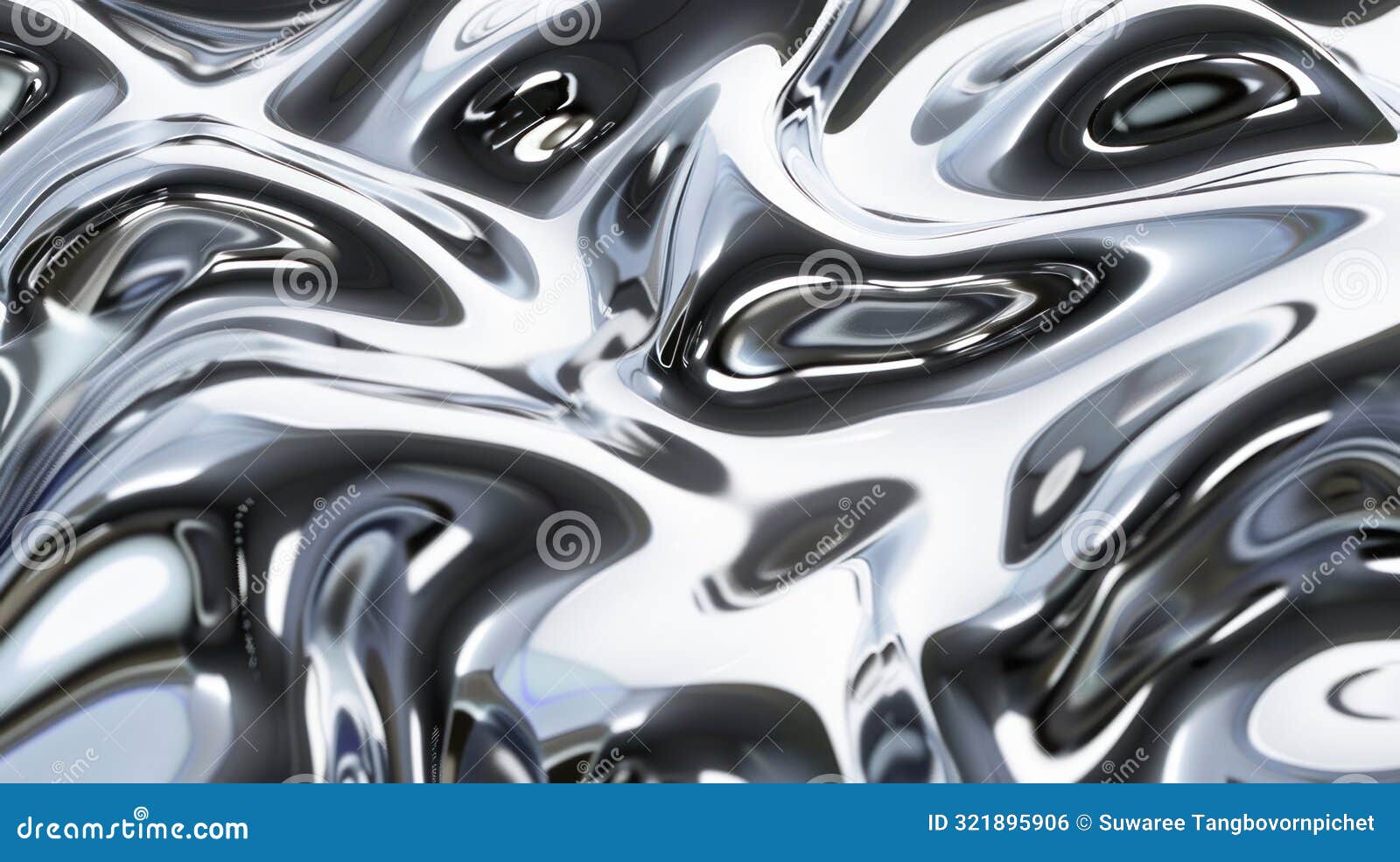 3d Render of Liquid Metal Wavy Texture, Shiny Chrome Background Stock ...