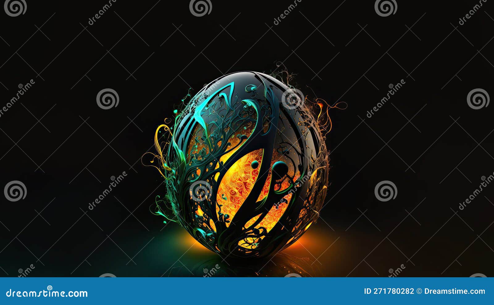 3D Render of Lit Floral Egg Against Dark Background and Copy Space ...
