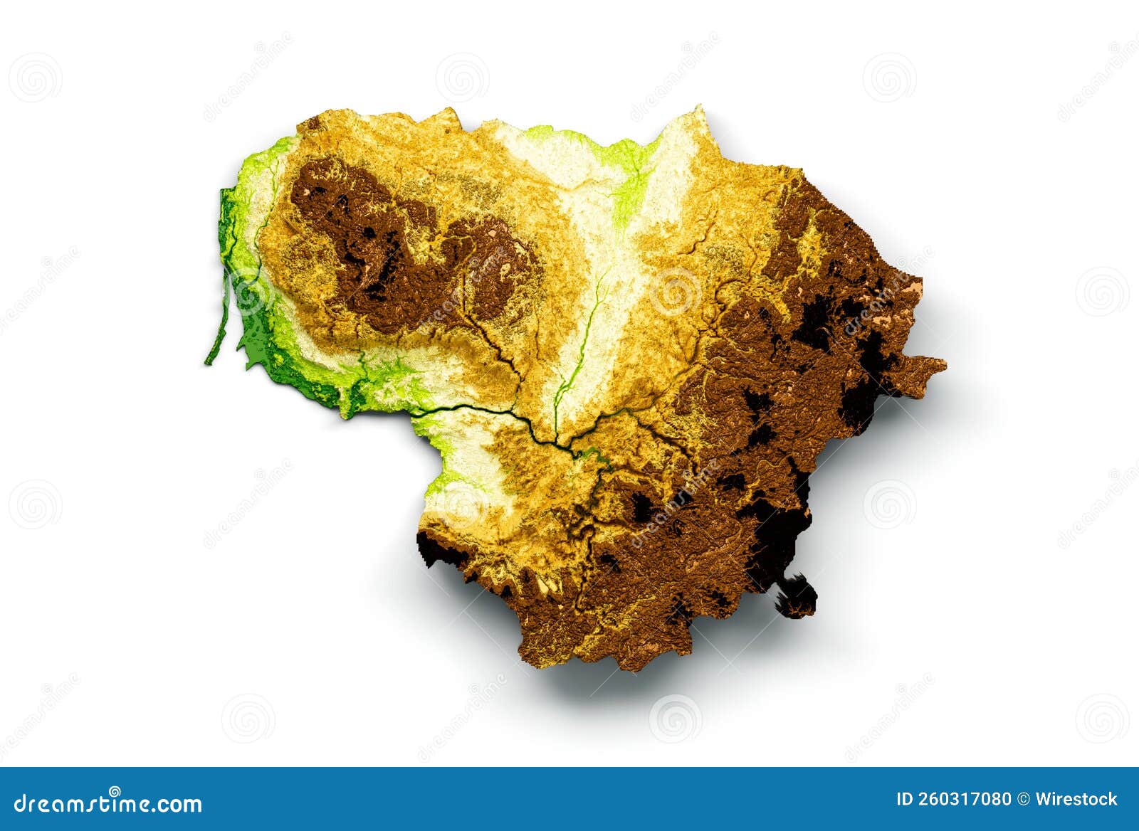 3D Render of Lithuania Map Shaded Relief Color Height Map on a Blue ...
