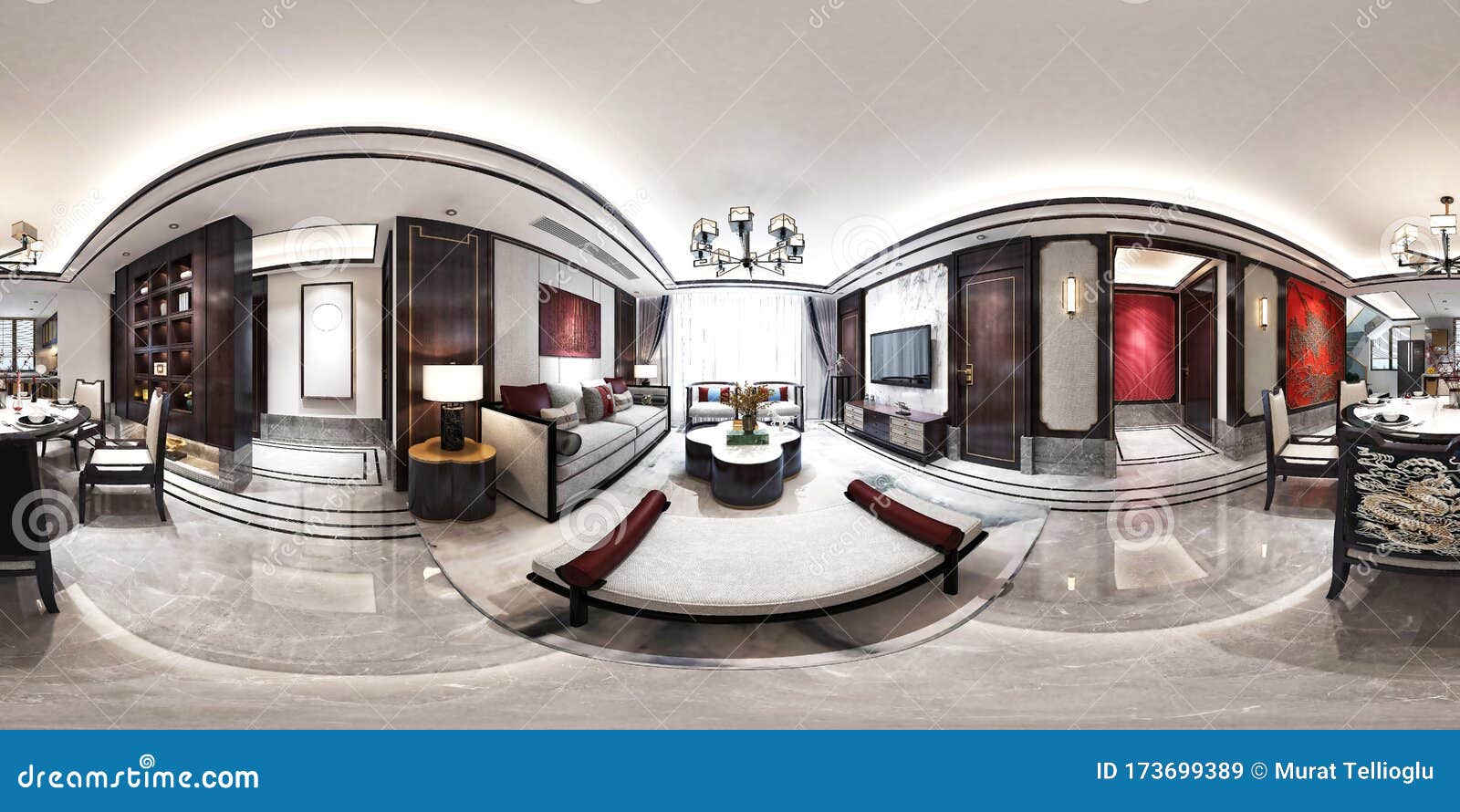 3d Render of Living Room, 360 Degrees. Stock Illustration ...