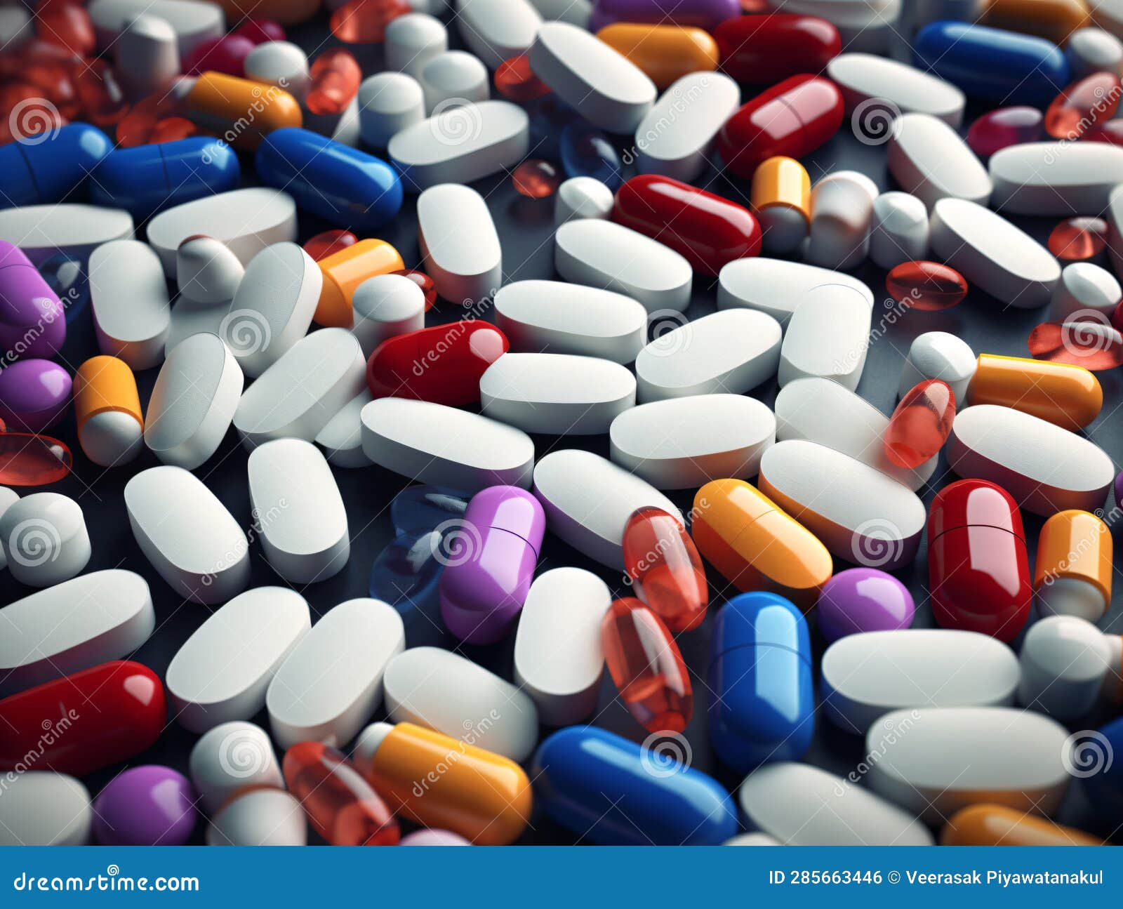 3d Render Lots of Tablets and Capsule. Generative AI, Medicine Concepts ...