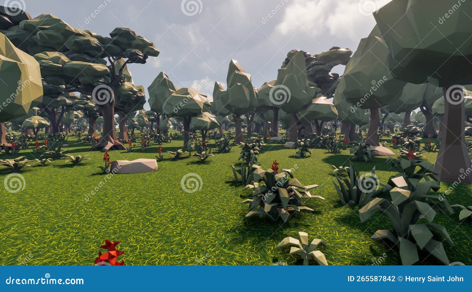 3D Render Low Polygon Background with Natural Landscape Forest Scenery ...