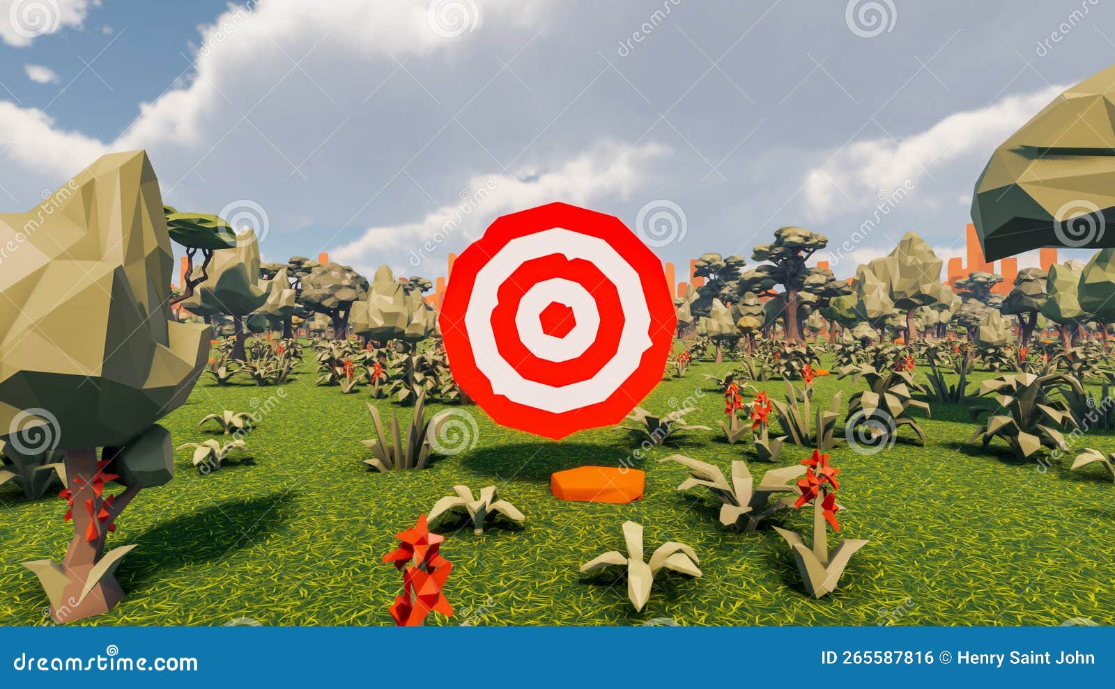 3D Render Low Polygon Background with Natural Landscape Forest Scenery ...