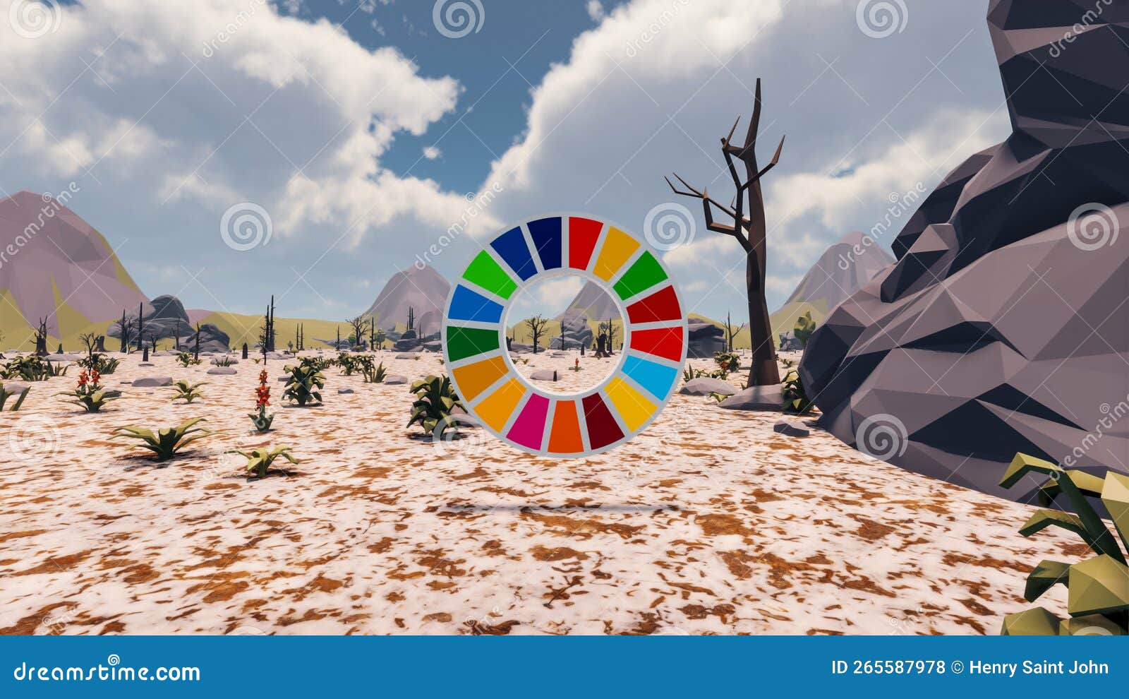 3D Render Low Polygon Background with Natural Landscape Scenery and SDG ...