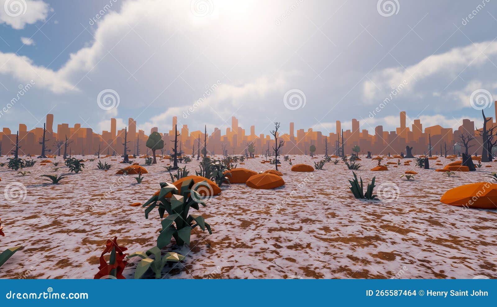 3D Render Low Polygon Background with Natural Landscape Scenery and ...