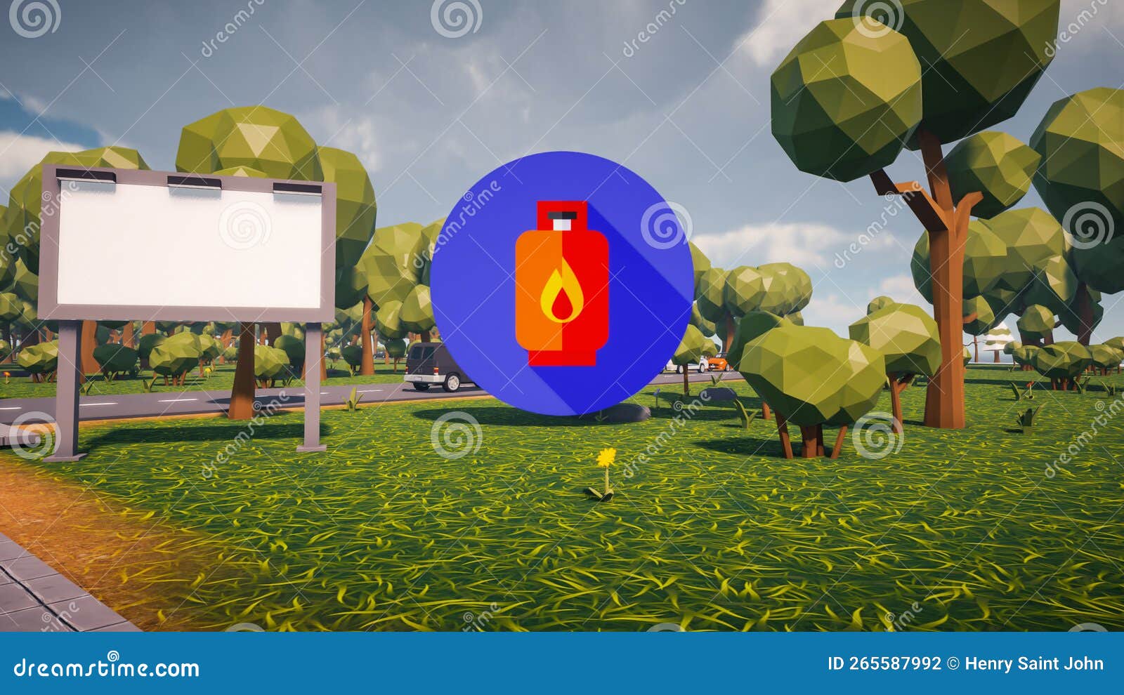3D Render Low Polygon Gaz Icon in Center with Environment in Background ...