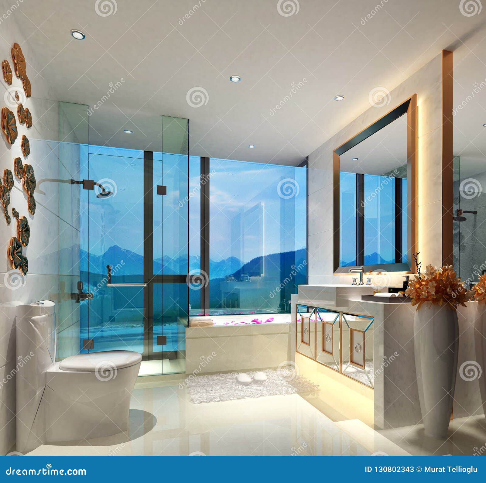 3d Render of Luxury Bathroom Stock Illustration - Illustration of house ...