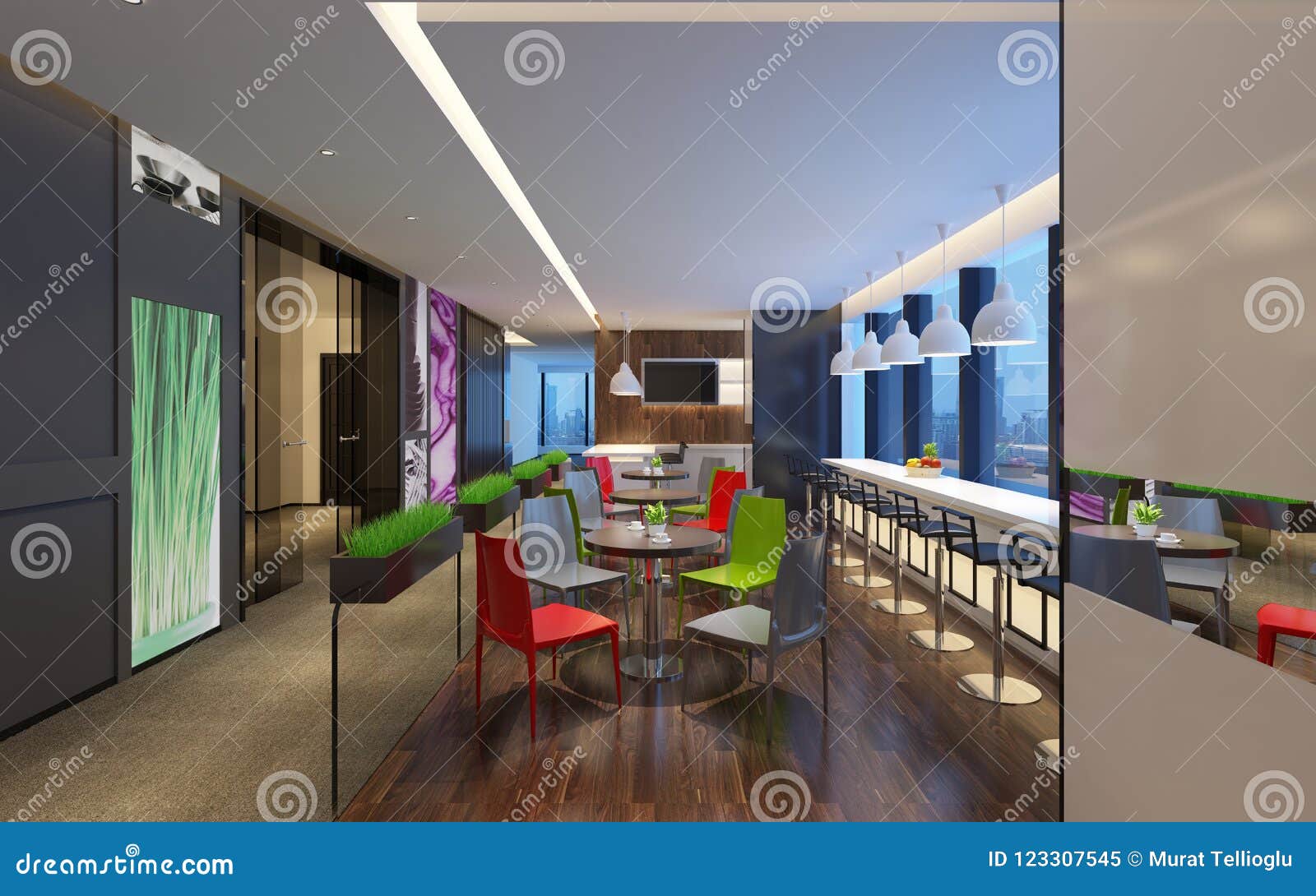 3d Render of Modern Hotel Restaurant Cafe Stock Illustration ...