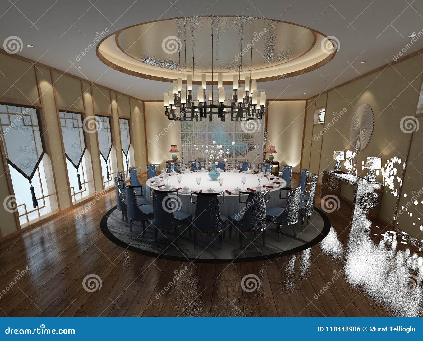 3d Render of Luxury Dining Room Stock Illustration - Illustration of ...