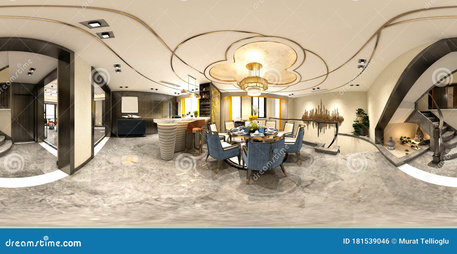 3d Render of Luxury Home Interior Stock Illustration - Illustration of ...