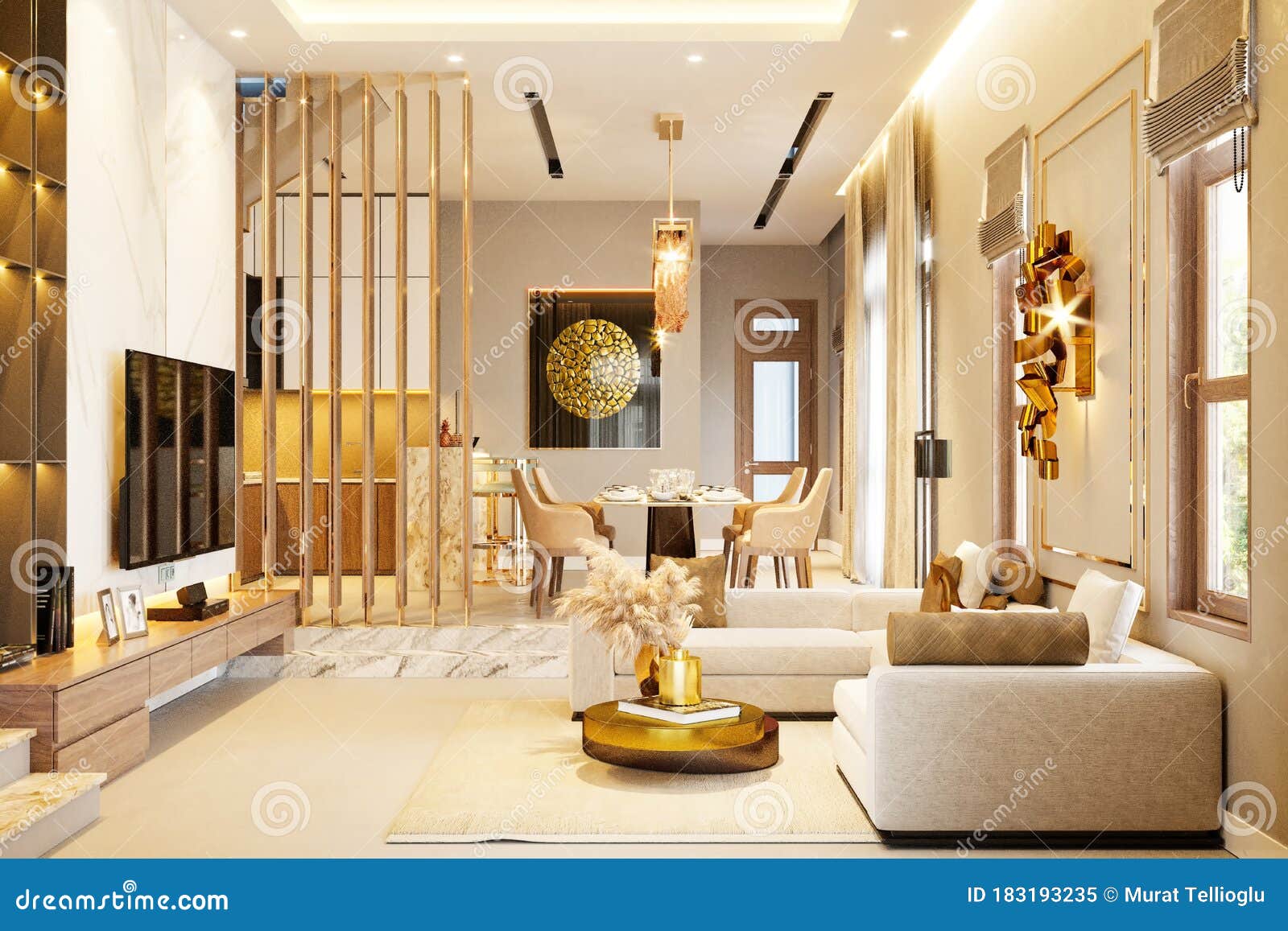 3d Render of Luxury Home Interior Stock Illustration - Illustration of ...