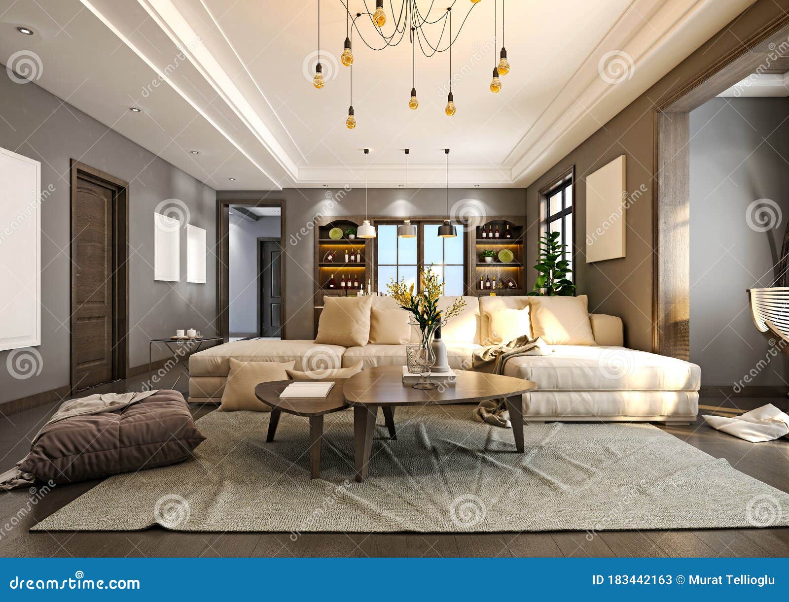 3d Render of Luxury Home Interior Stock Illustration - Illustration of ...