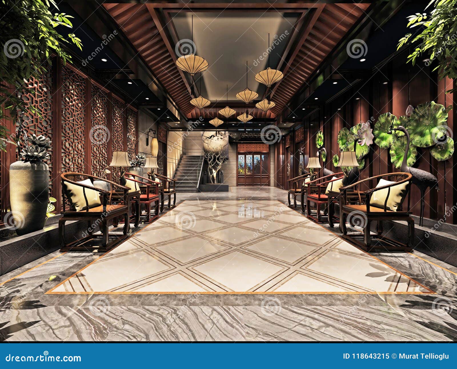 3d Render of Luxury Hotel Lobby Stock Illustration - Illustration of ...