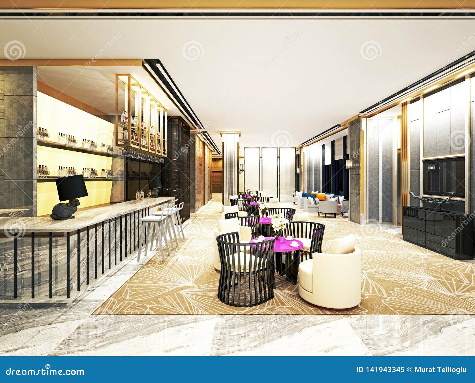 3d Render of Luxury Hotel Lobby Stock Illustration - Illustration of ...