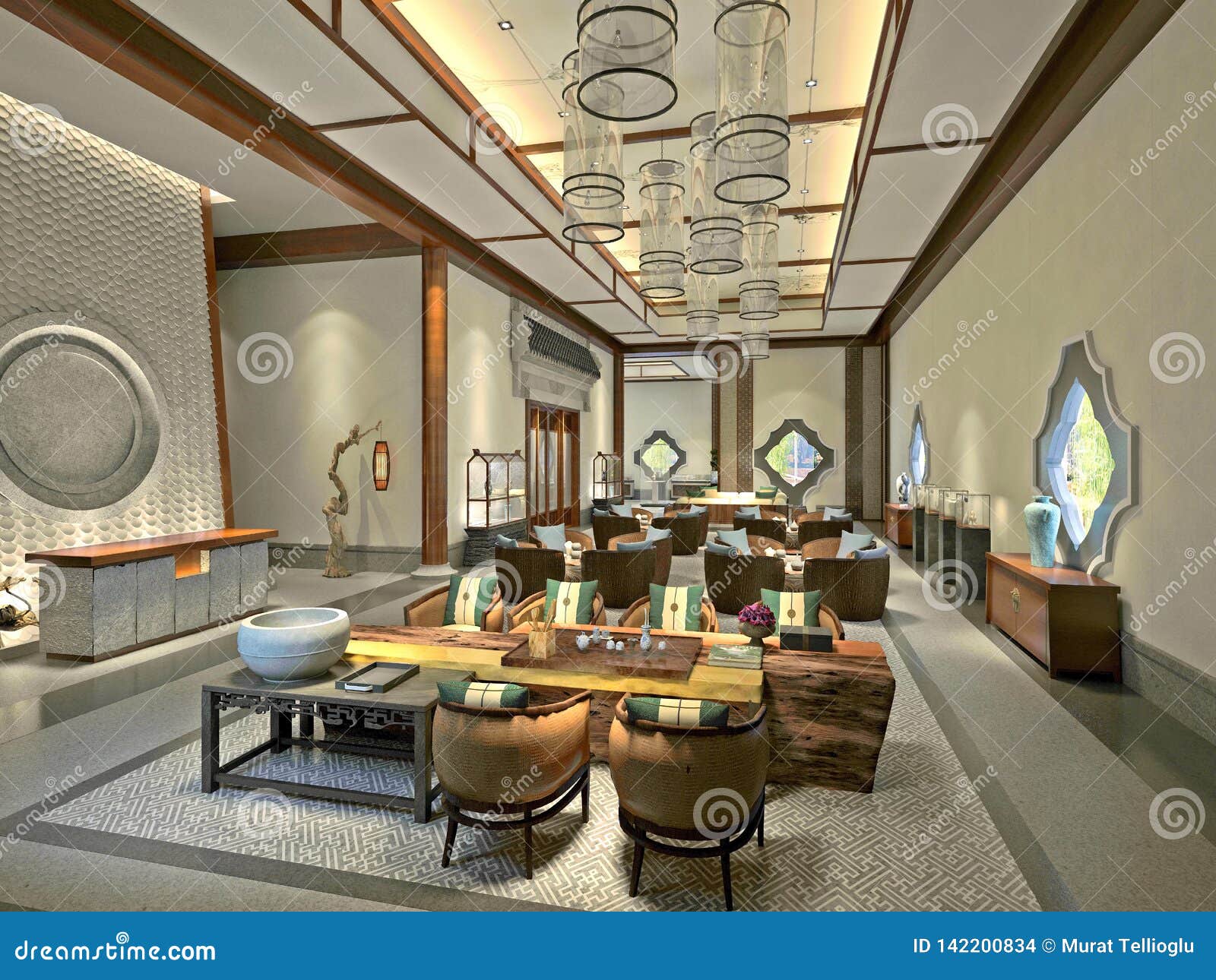 3d Render of Luxury Hotel Lobby Stock Illustration - Illustration of ...