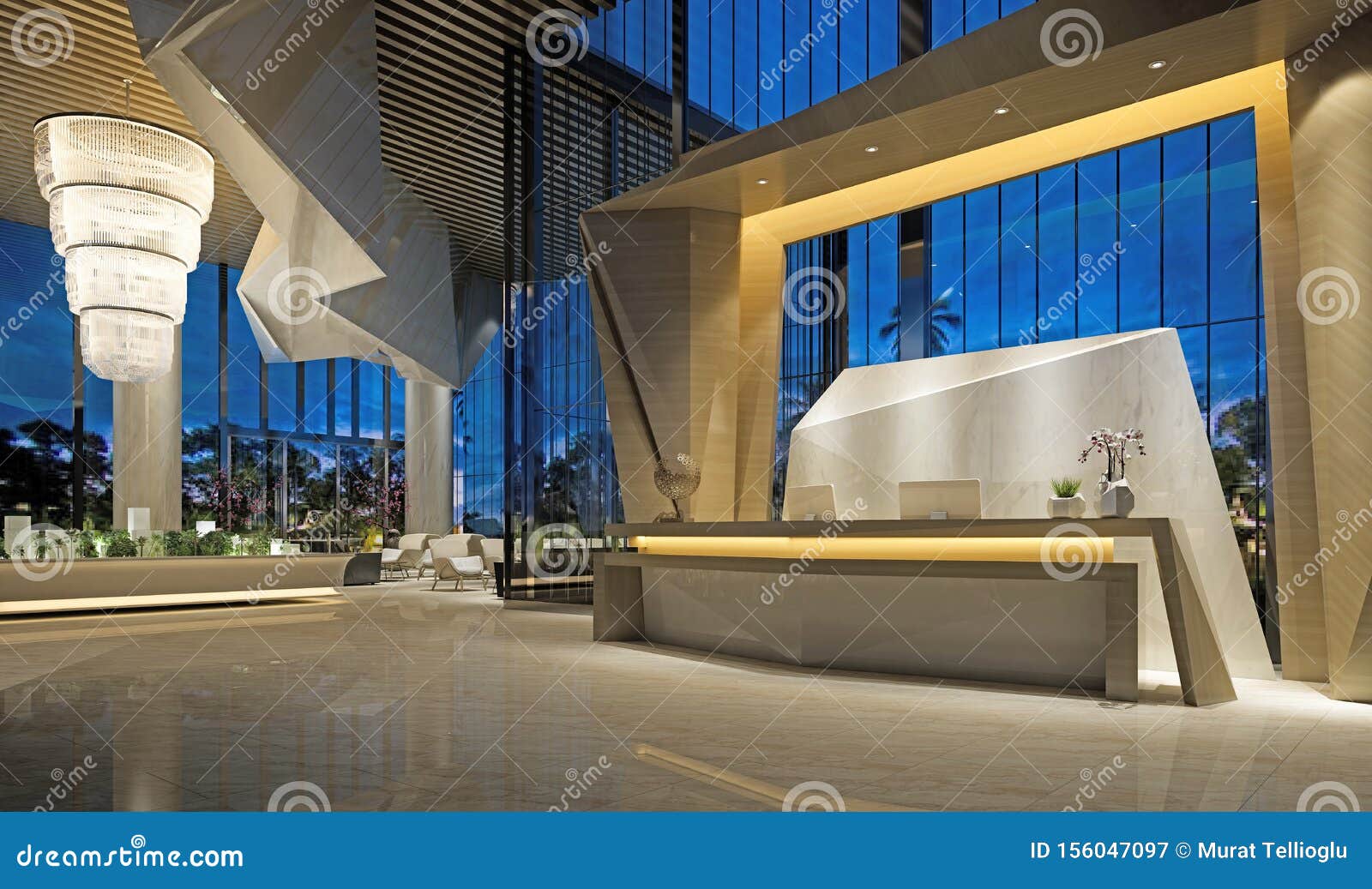 3d Render of Luxury Hotel Lobby Stock Illustration - Illustration of ...