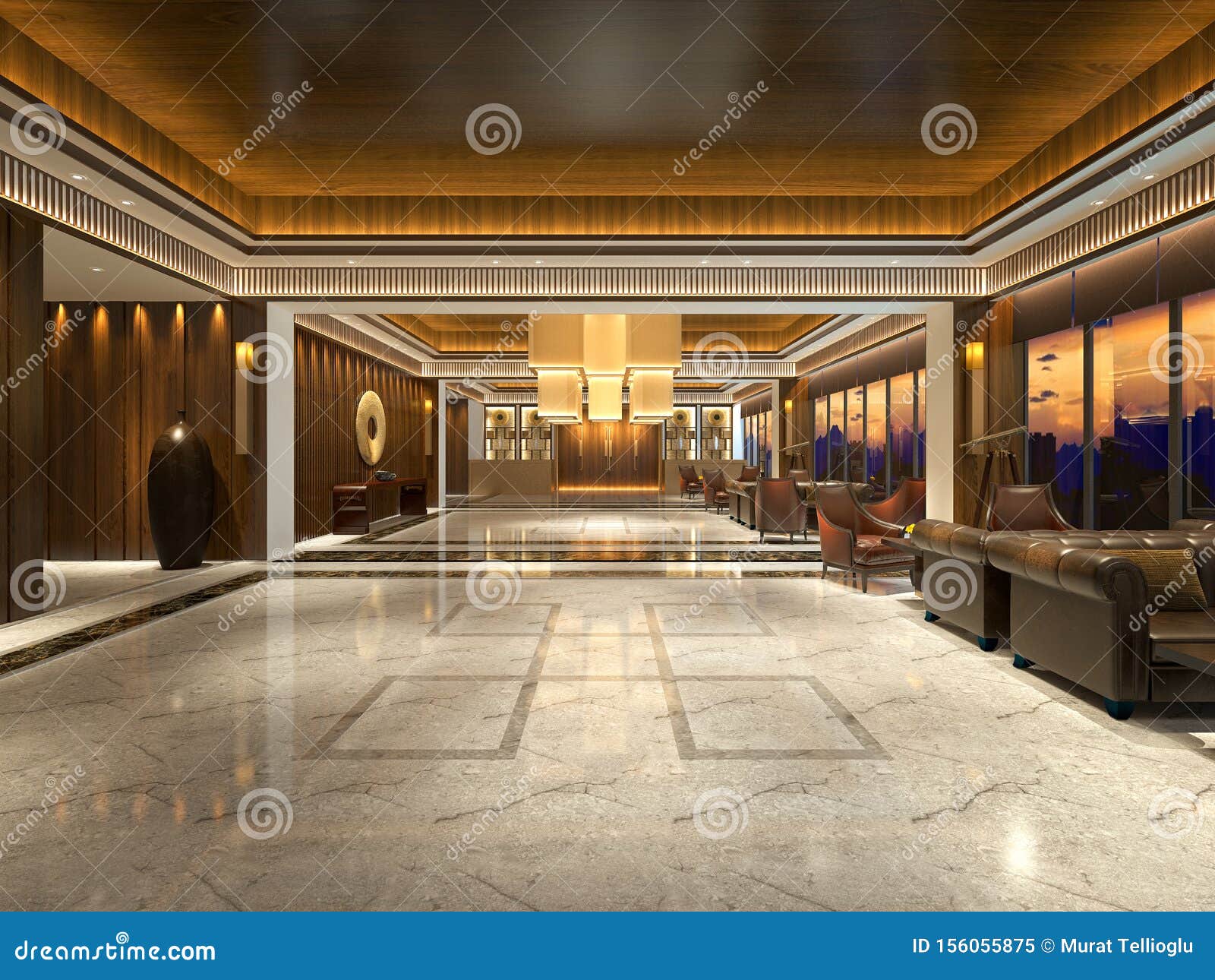 3d Render of Luxury Hotel Lobby Stock Illustration - Illustration of ...