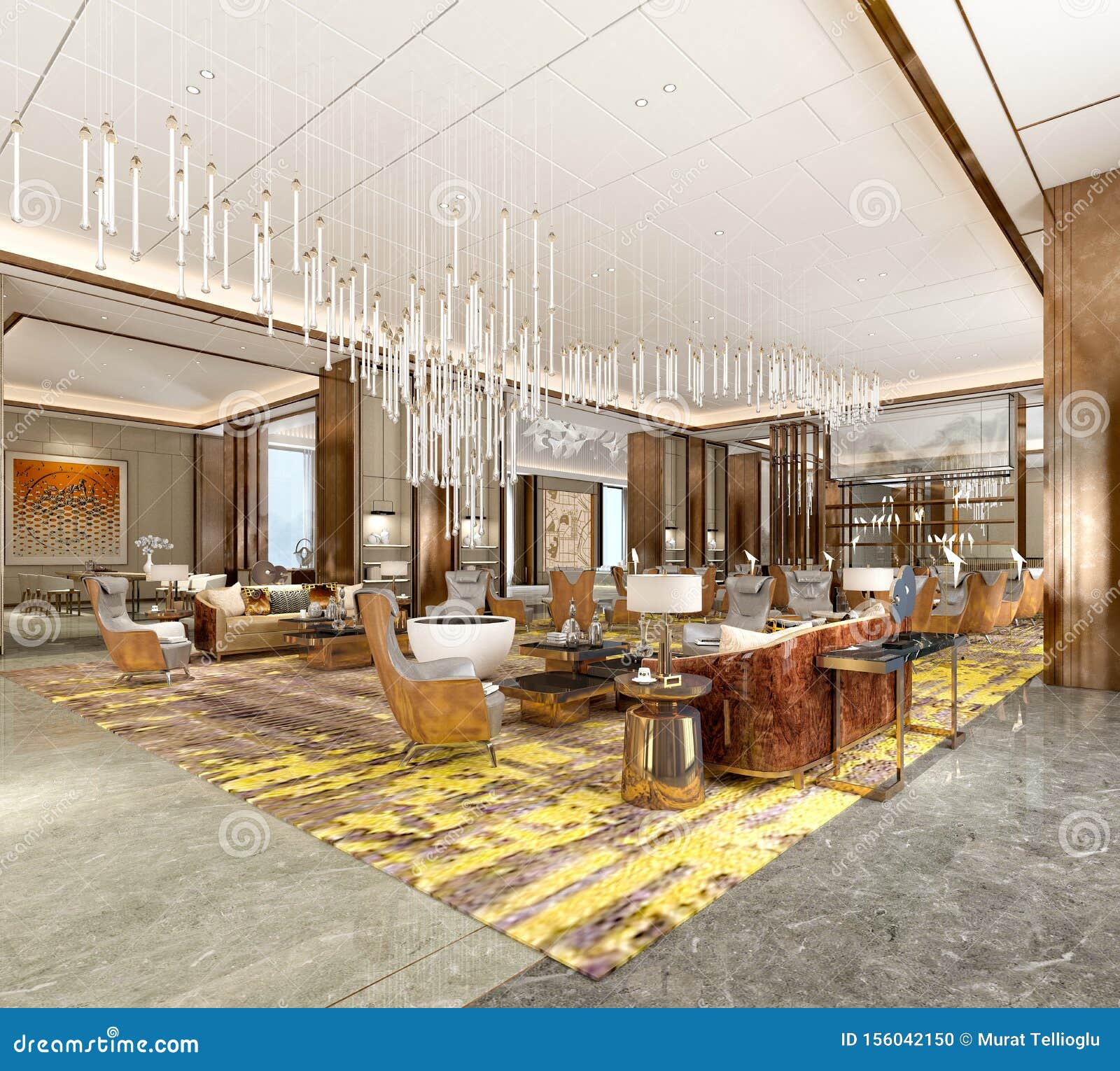 3d Render of Luxury Hotel Lobby Stock Illustration - Illustration of ...
