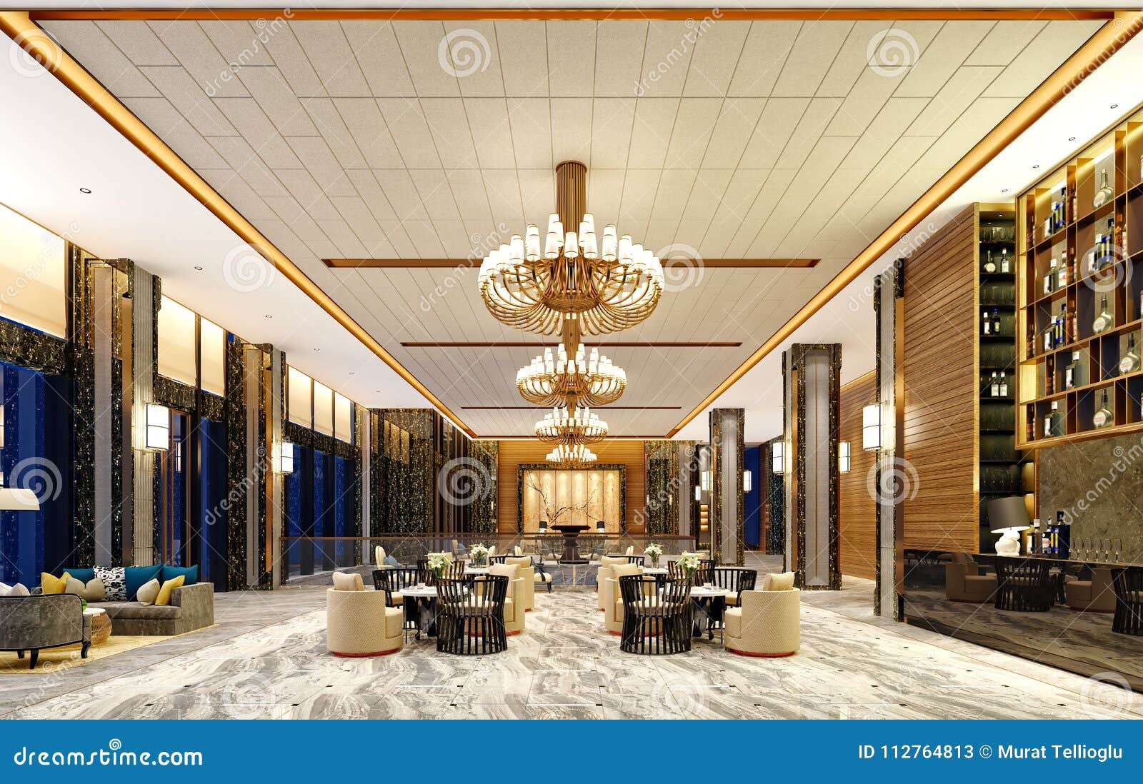 3d Render of Luxury Hotel Lobby Stock Illustration - Illustration of ...