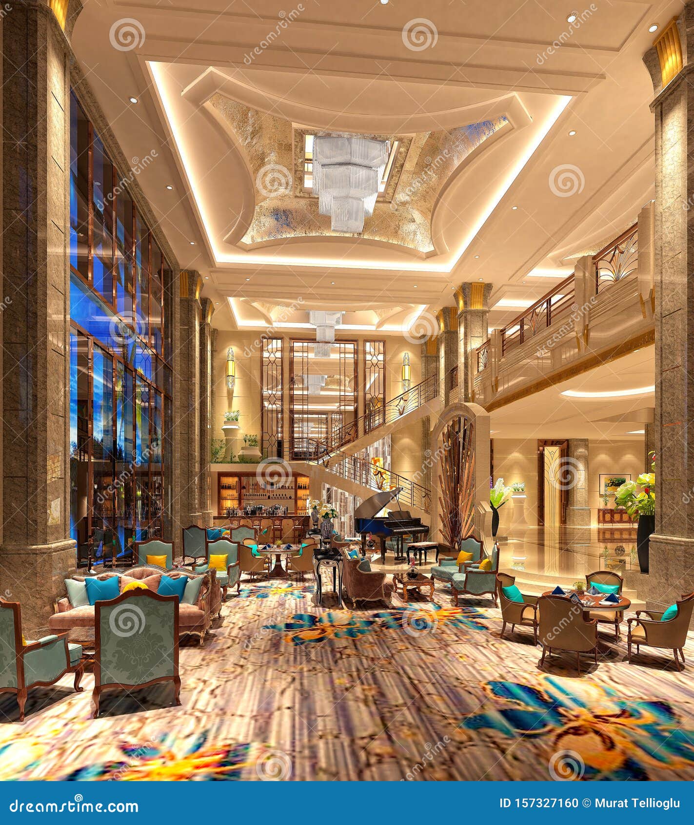 3d Render of Luxury Hotel Reception Stock Illustration - Illustration ...